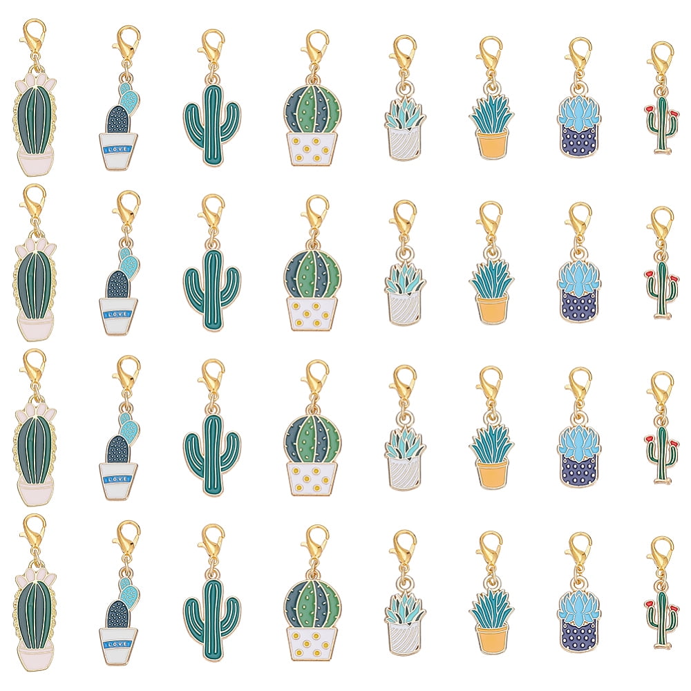 32Pcs 8 Style Alloy Enamel Cactus Pendant Decorations with Alloy ...