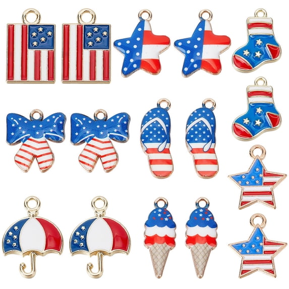 32Pcs 8 Style Rack Plating Alloy Enamel Pendants Light Gold Star ...