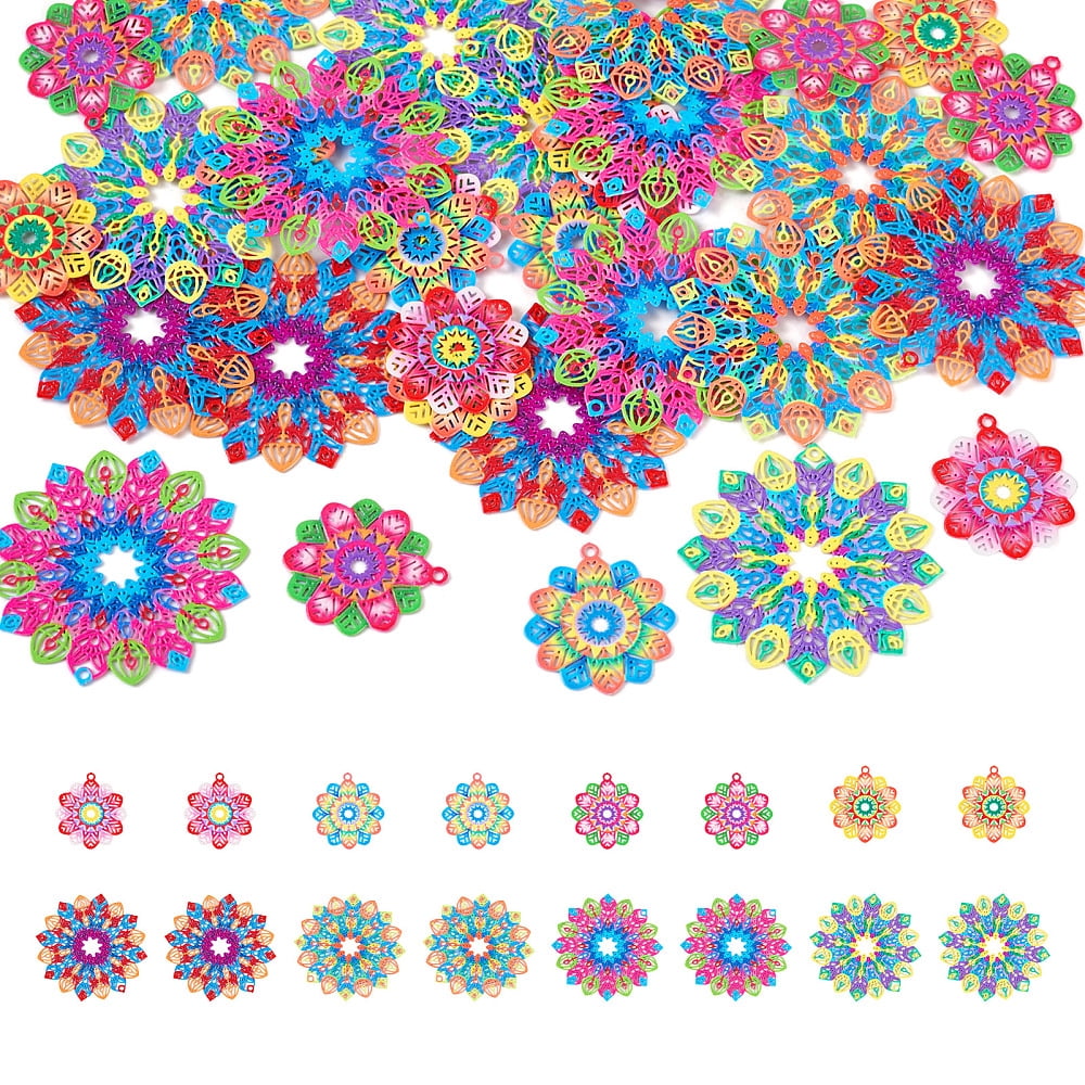 32Pcs 8 Styles Spray Painted 430 Stainless Steel Filigree Pendants ...