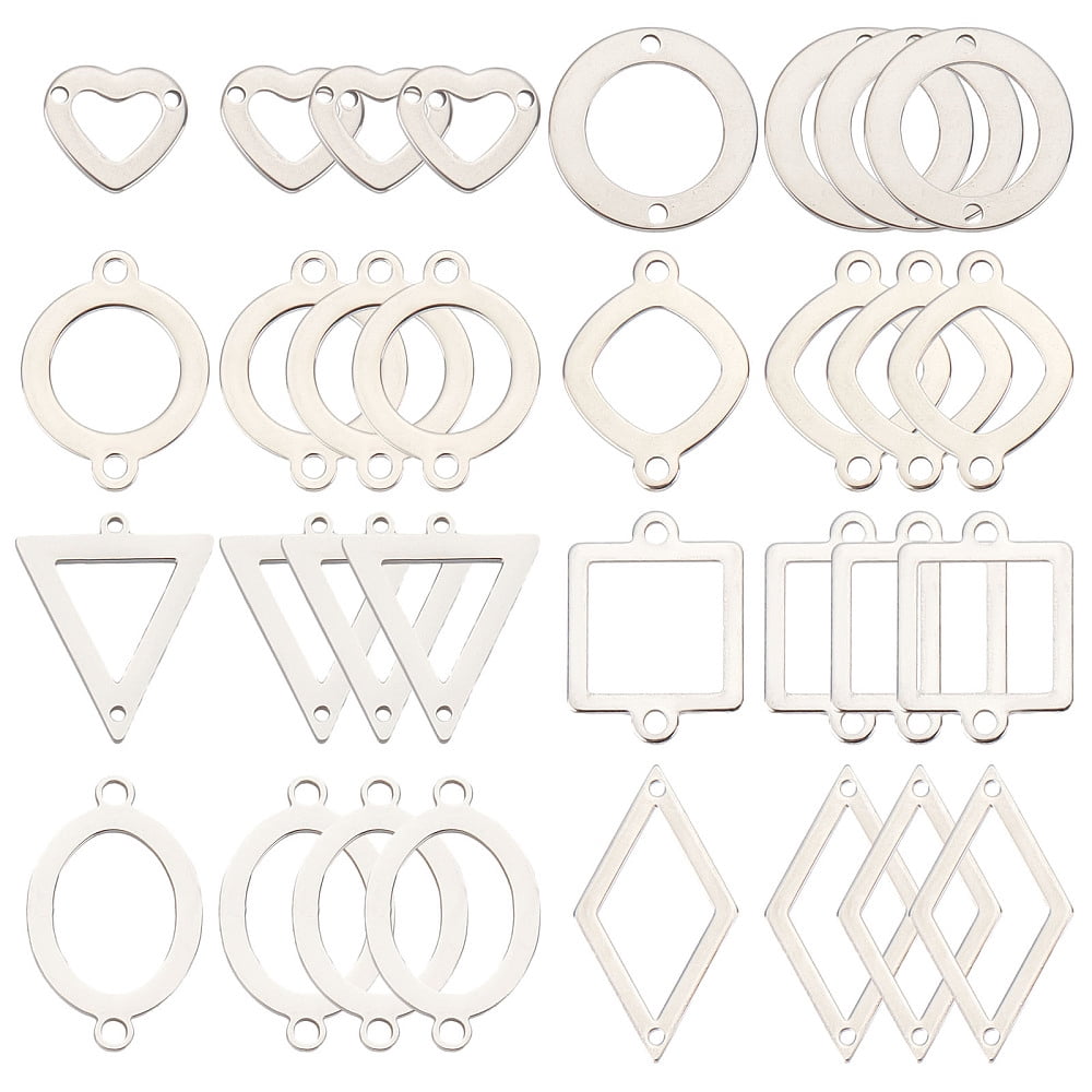 32Pcs 8 Styles Stainless Steel Connector Charms Geometric Links Rhombus ...
