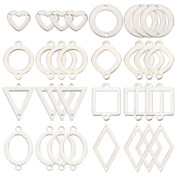 32Pcs 8 Styles Stainless Steel Connector Charms Geometric Links Rhombus ...