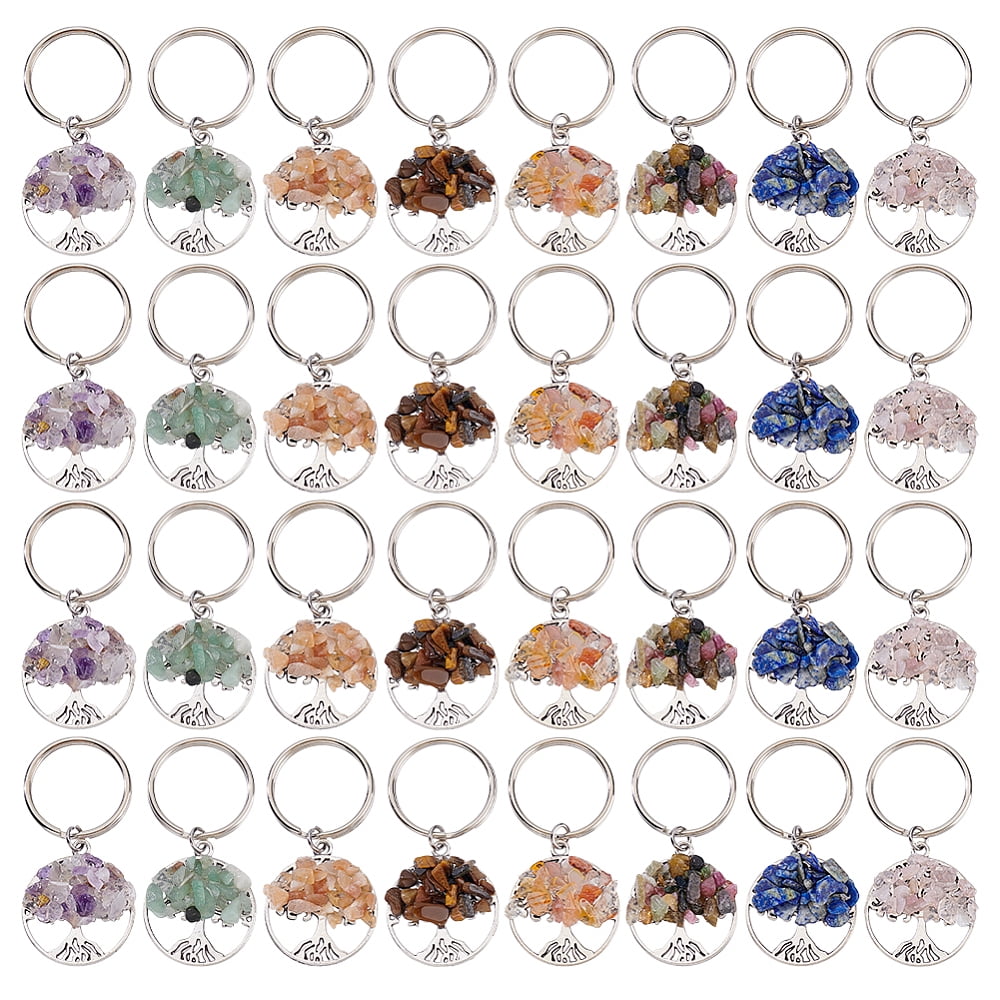 32Pcs 8 Styles Tibetan Style Alloy & Natural Mixed Gemstone Chips ...