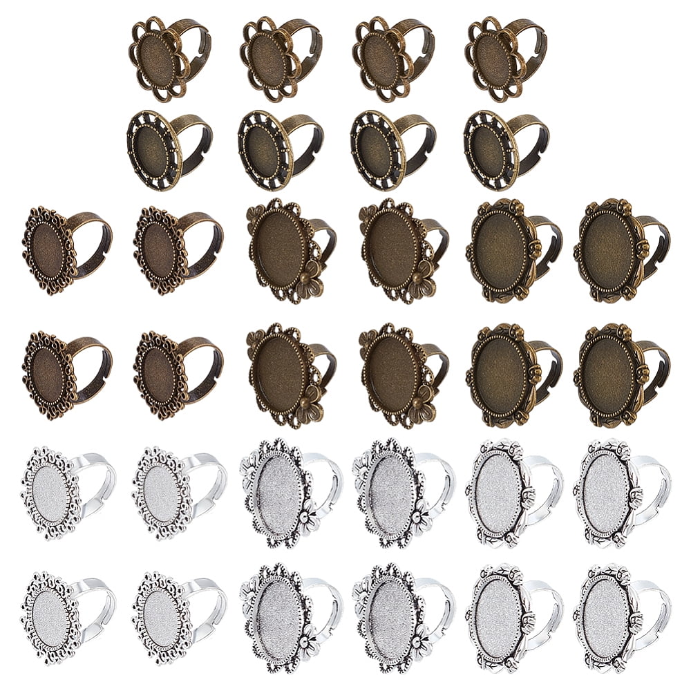 32Pcs 8 Styles Vintage Adjustable Iron Flower Finger Ring Components ...