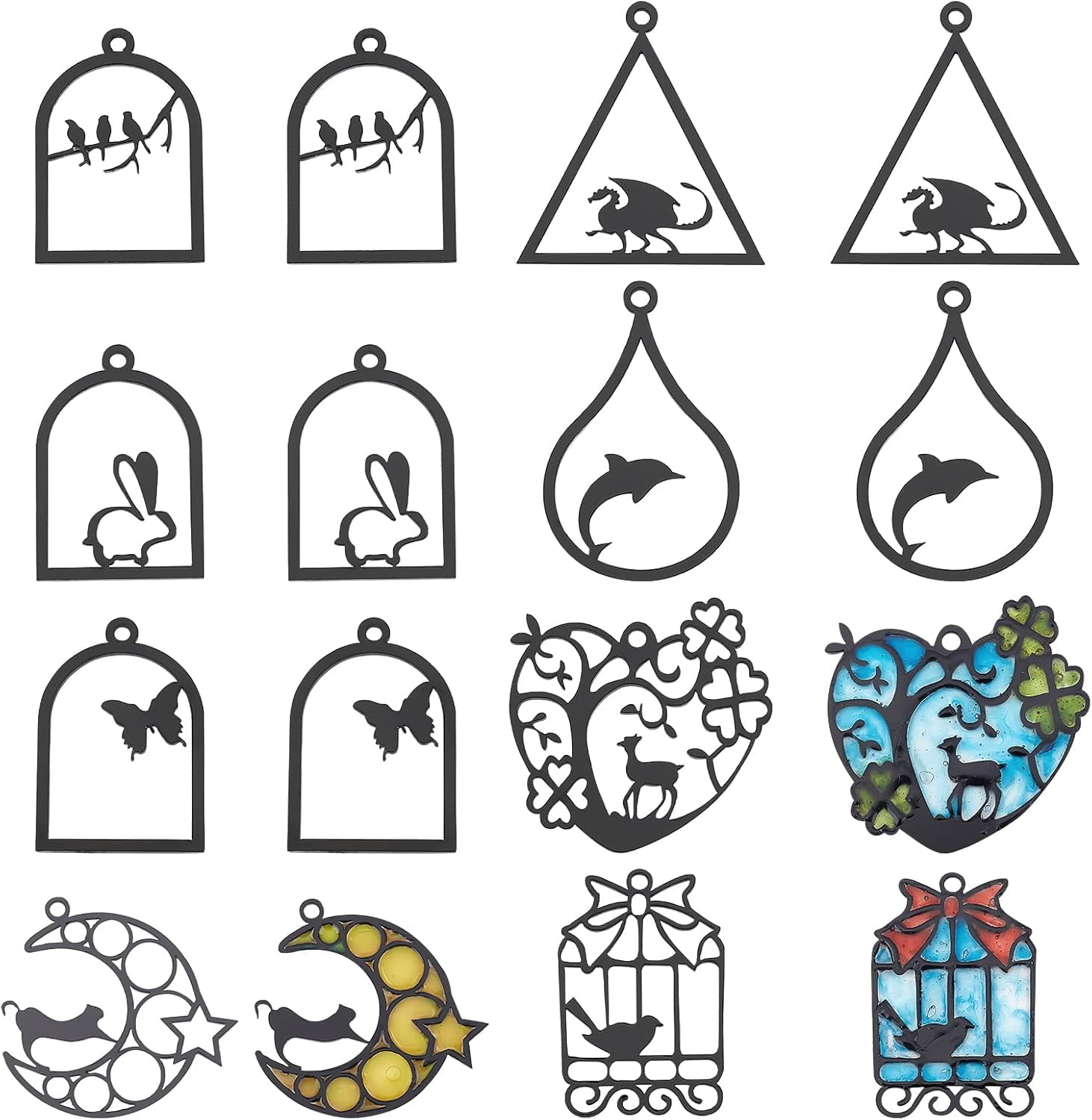 32Pcs Animal Theme Open Bezel Charms 8 Styles Acrylic Frame Pendants ...