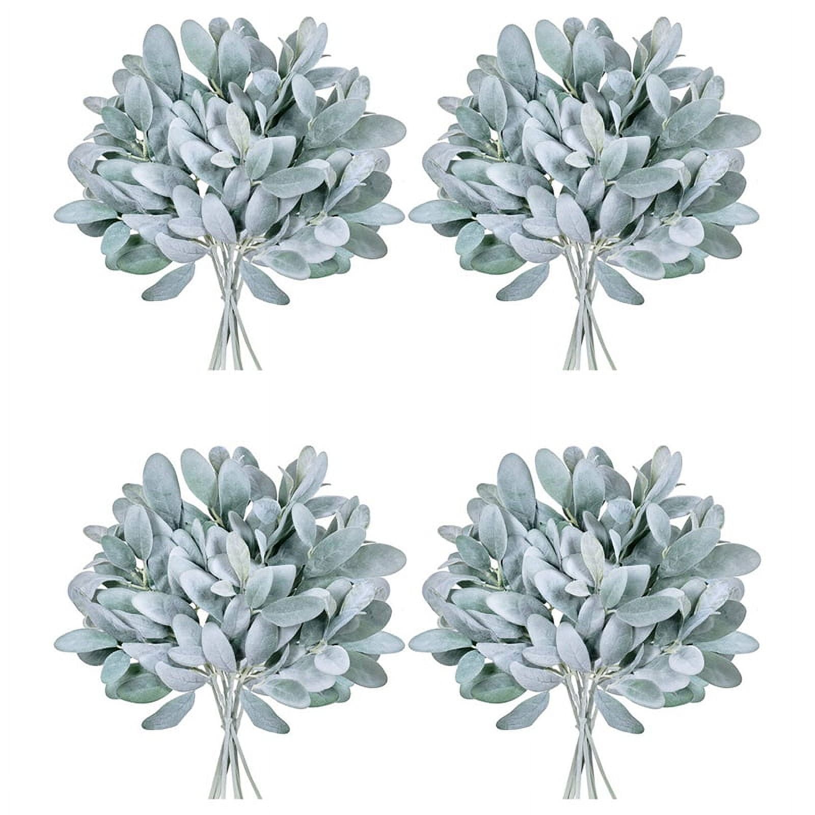 32Pcs Artificial Flocked Lambs Ear Leaves Stems Faux Lamb's Branches ...