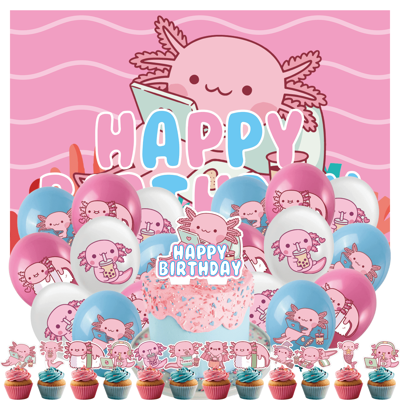 32Pcs For Axolotl Theme Birthday Party Decorations Set with 5*3ft ...
