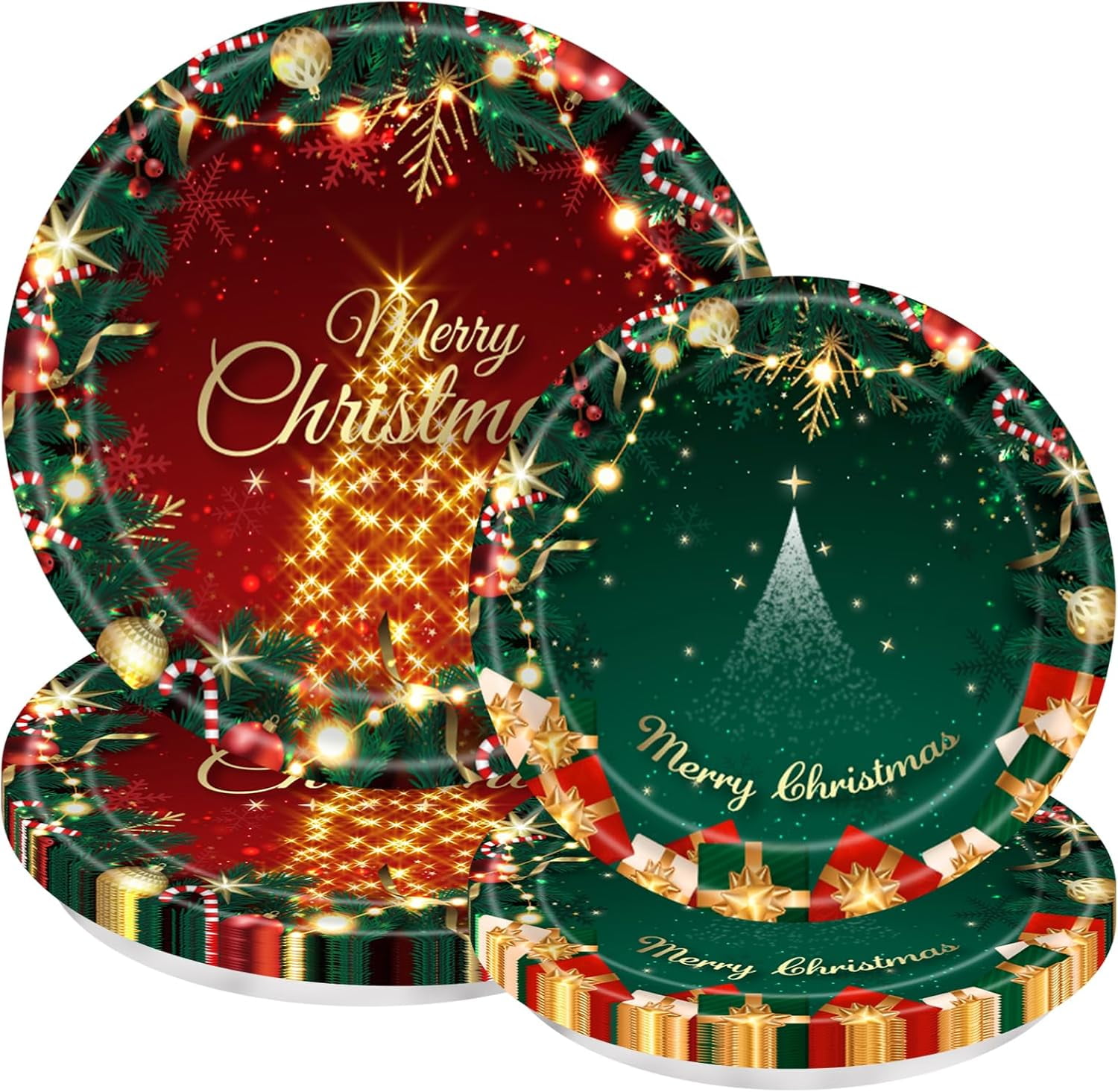 32Pcs Christmas Paper Plate Disposable Tableware Set, Red Green Gold ...