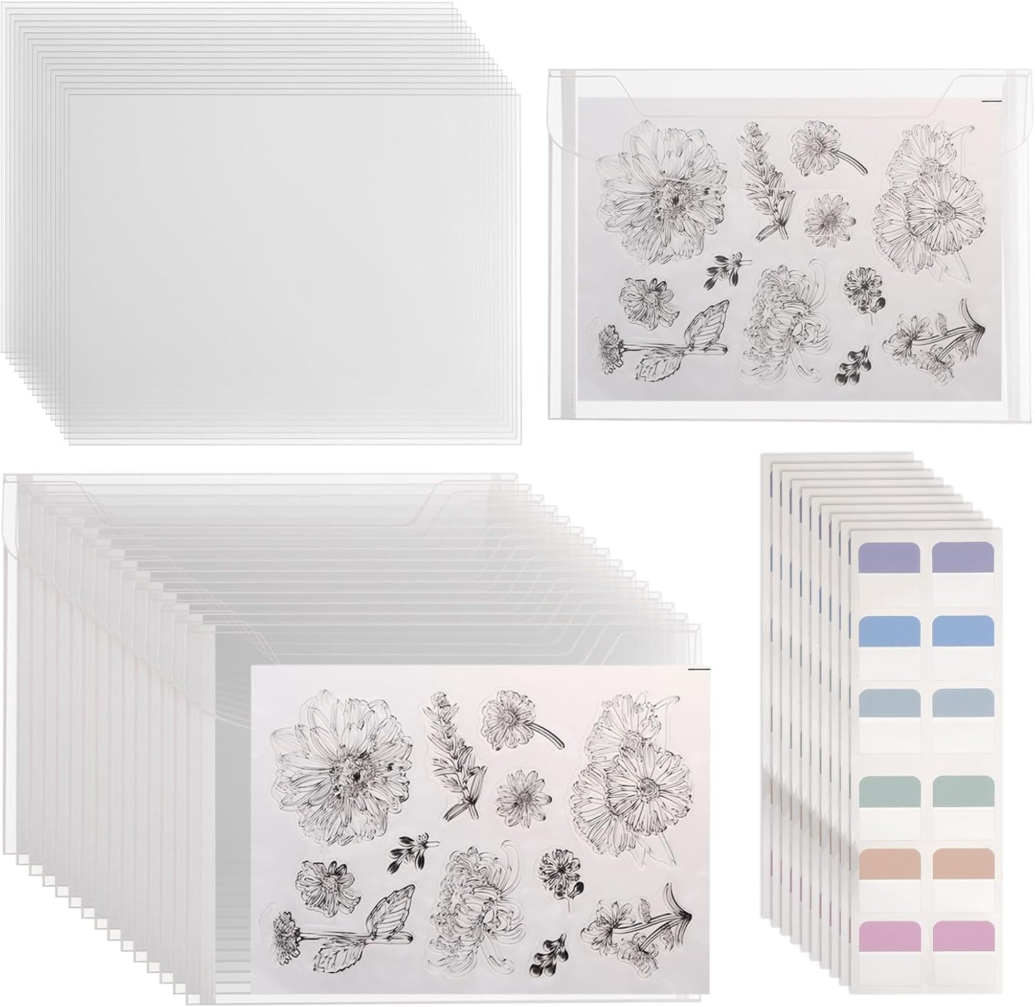 32Pcs Clear Stamp Storage Set with Index Tabs Blank Clear Stamps ...