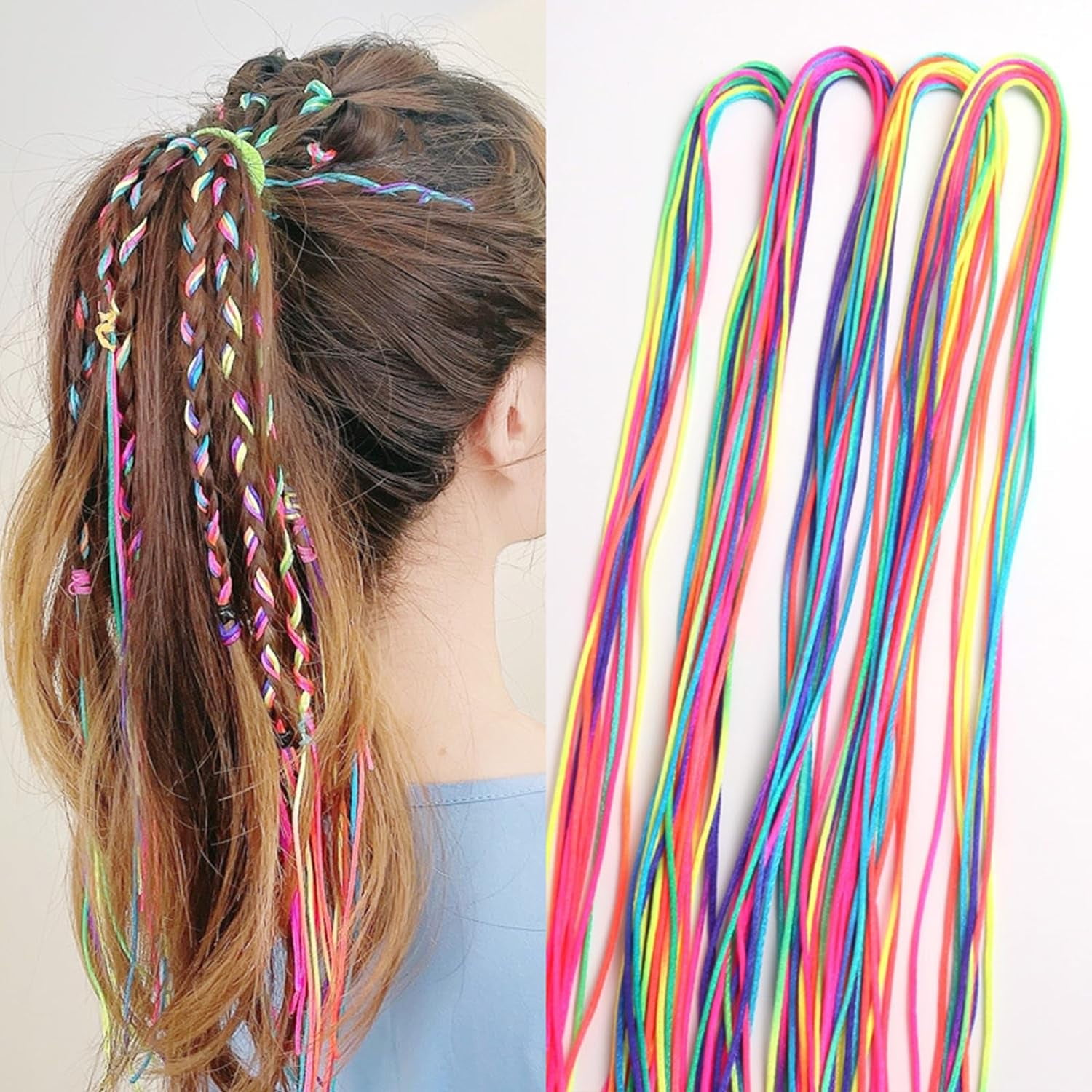 32Pcs Colorful Hair Wrap String For Braids, Multi Rainbow Braiding Hair ...