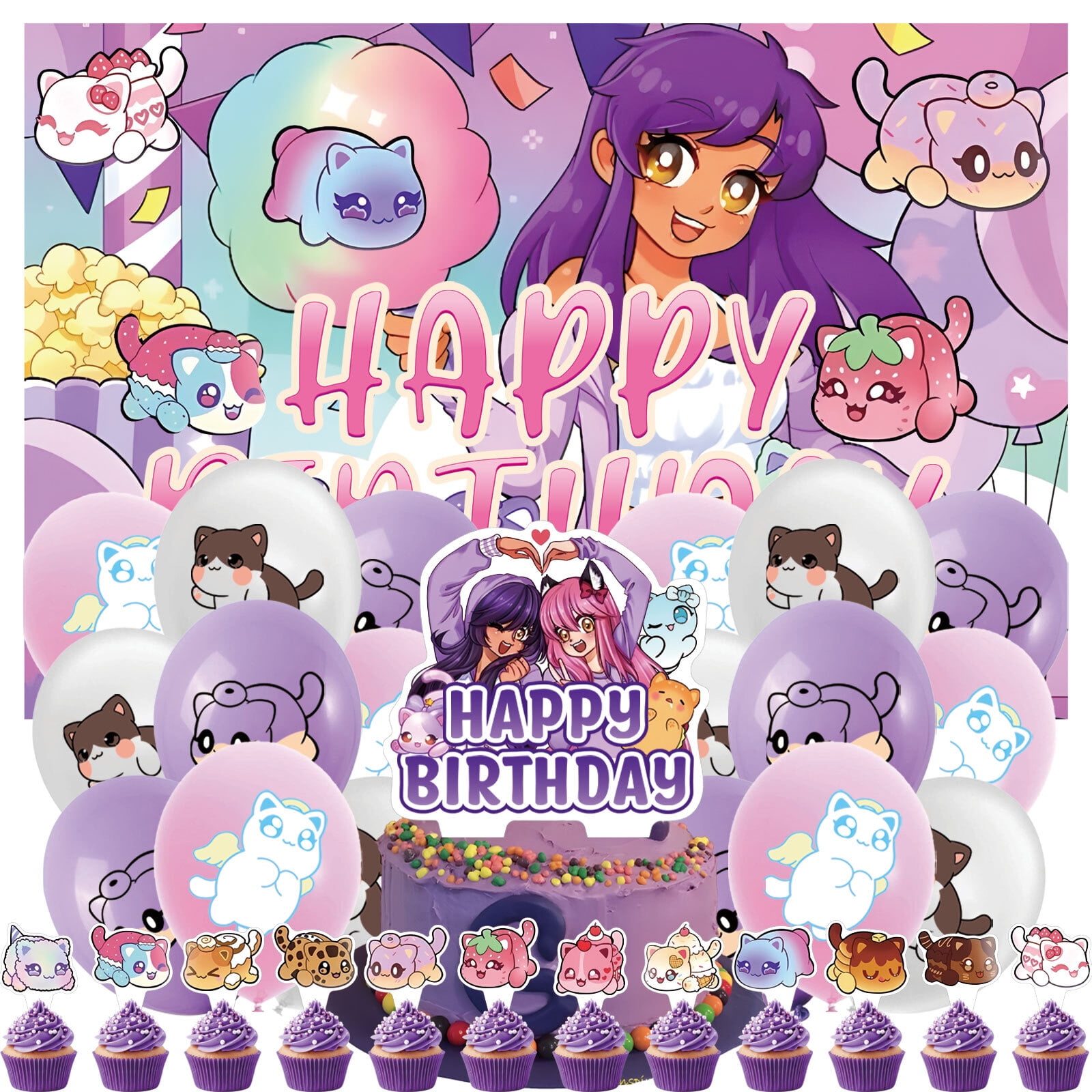 32Pcs For Aphmau Theme Birthday Party Decorations Set with 5*3ft ...