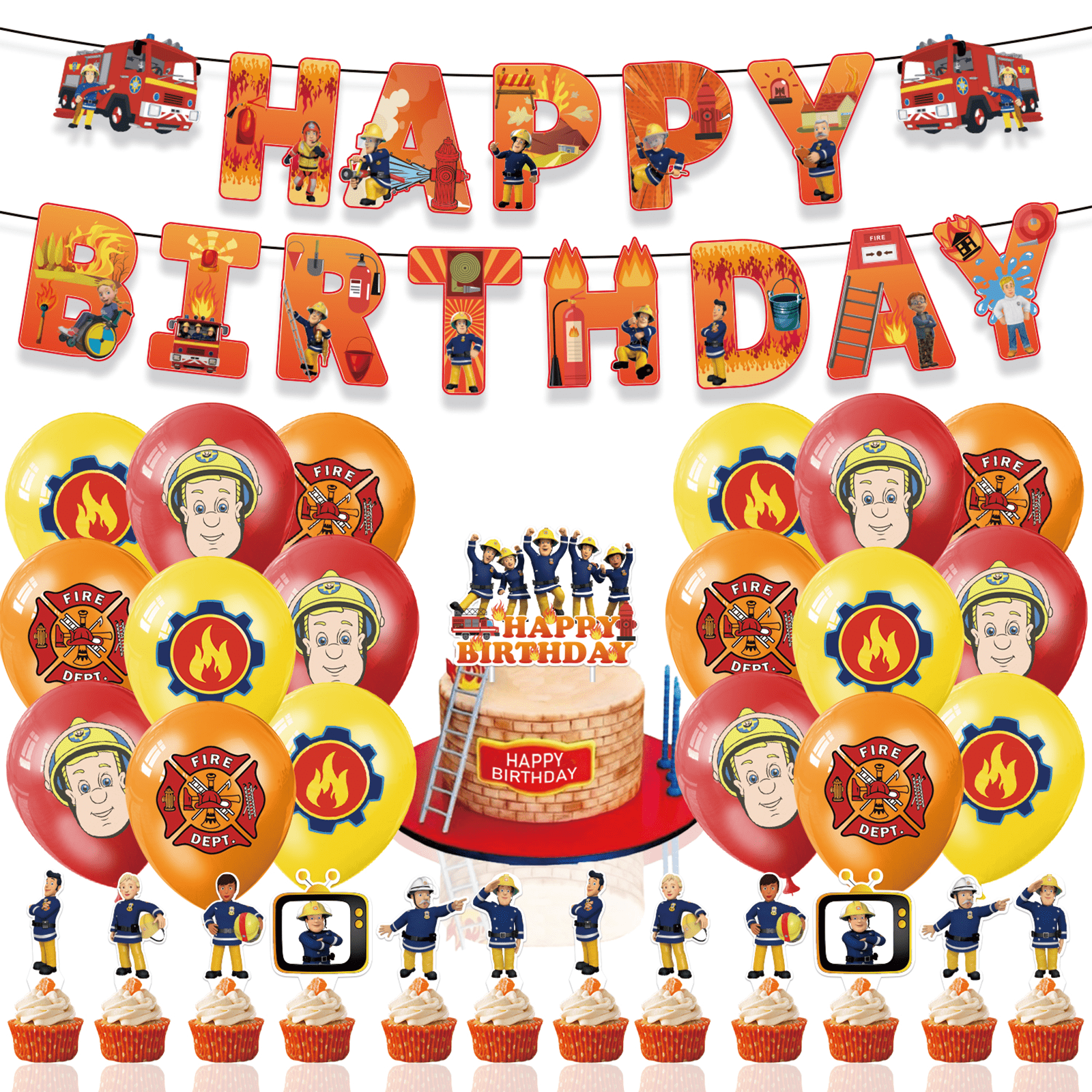 32Pcs For Fireman Sam Party Decoration Kit – Includes Banner, 18 ...