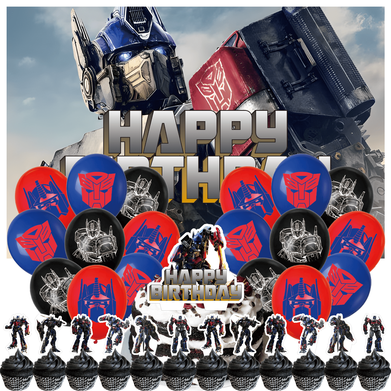 32Pcs For Optimus Prime Party Decoration Kit – Includes Backdrop, 18 ...