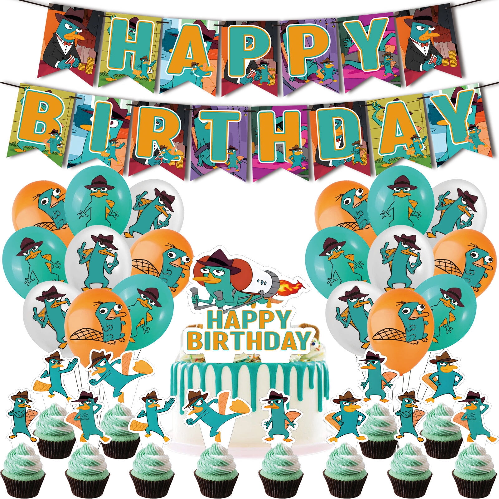 32Pcs For Perry the Platypus Theme Birthday Party Decorations Set With ...