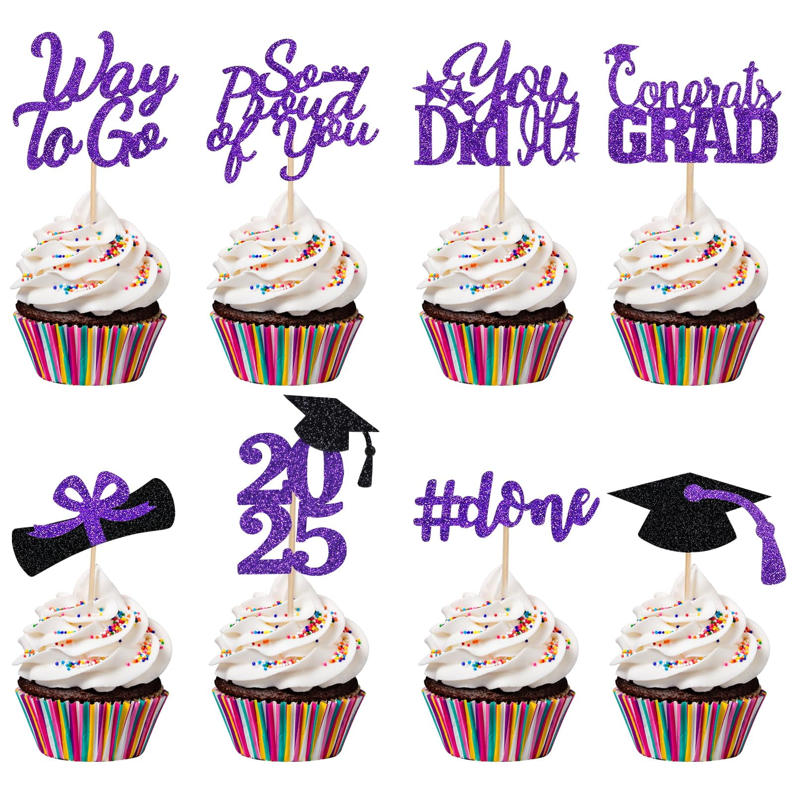 32Pcs Graduation CupcakeTRDN Toppers 2025 Purple, Congrats Grad Class ...