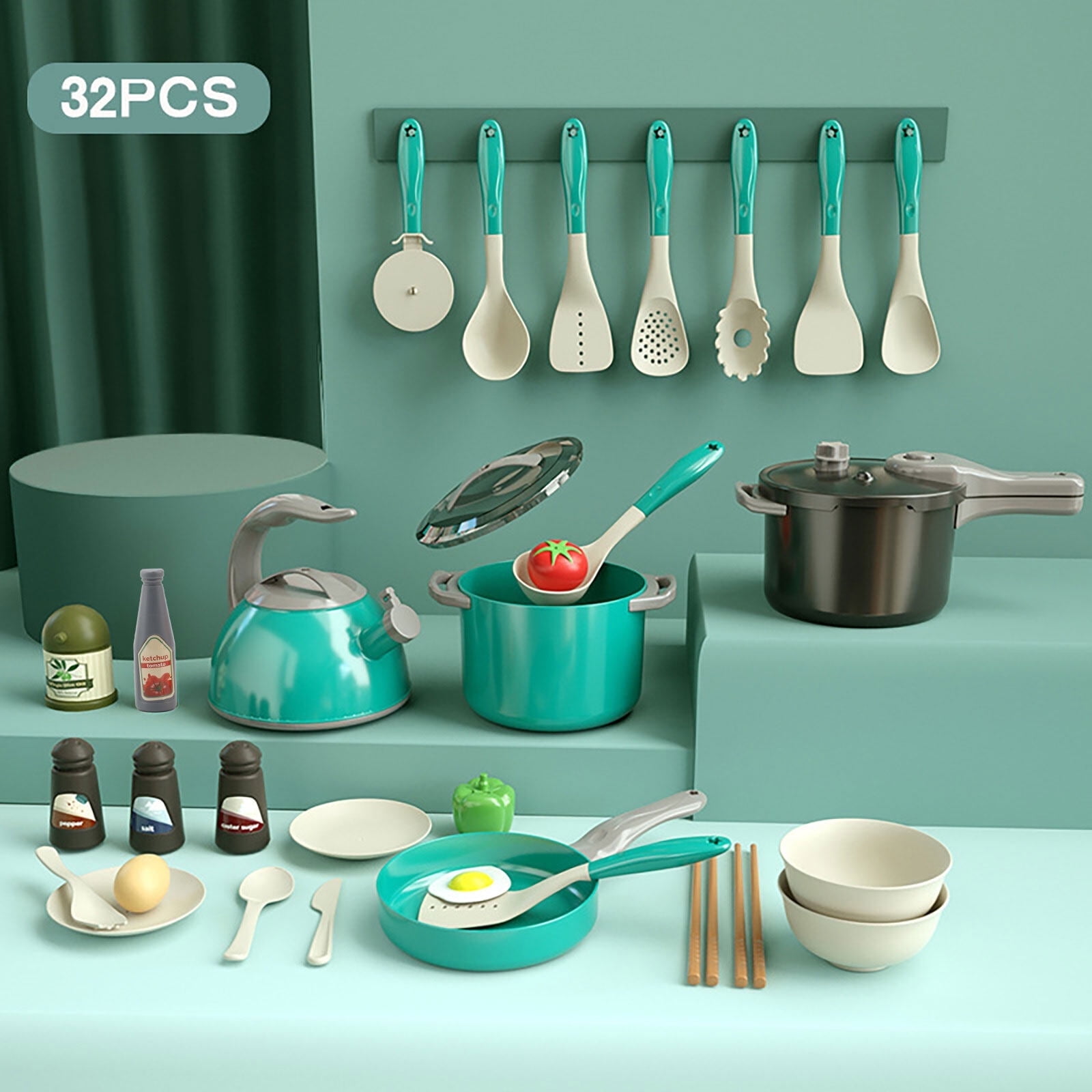 32Pcs Kids Kitchen Toys, Kitchen Toy Accessories for Toddlers, Cooking ...