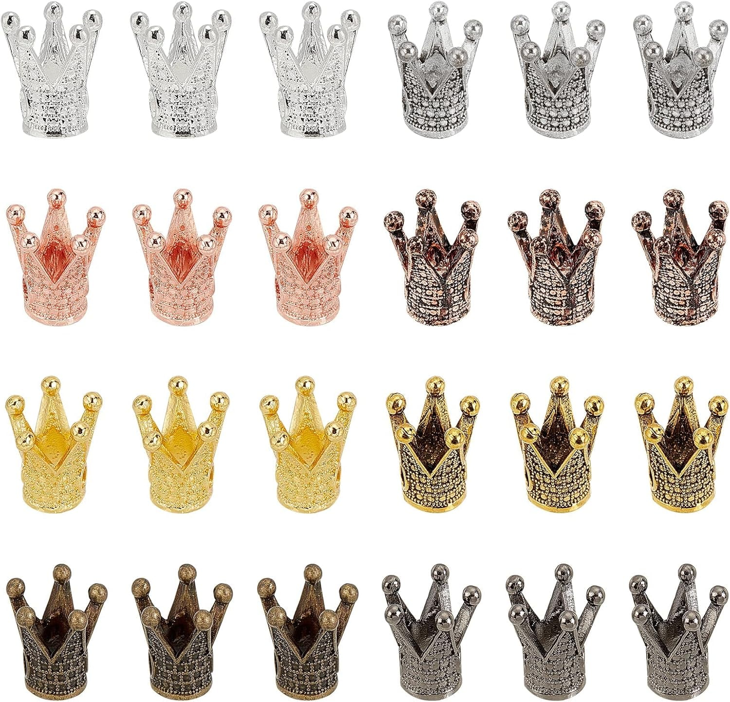 32Pcs King Crown Beads Metal King Queen Crown Big Hole Bracelet ...