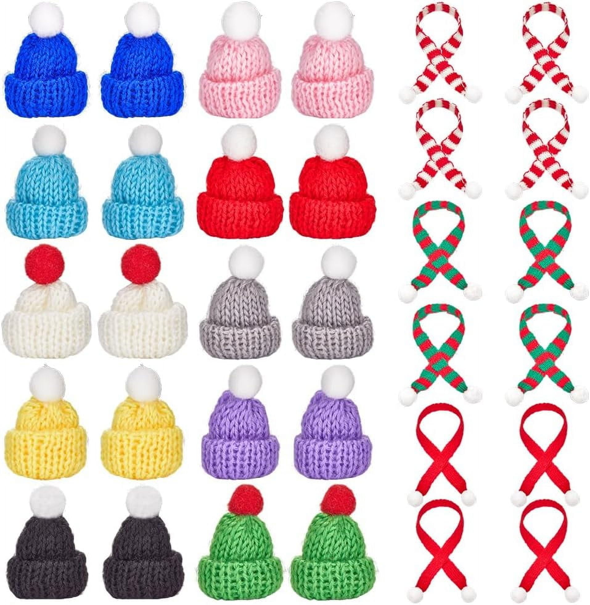 32Pcs Mini Christmas Hat Scarf Woolen Crochet Red Green Wine Bottle ...