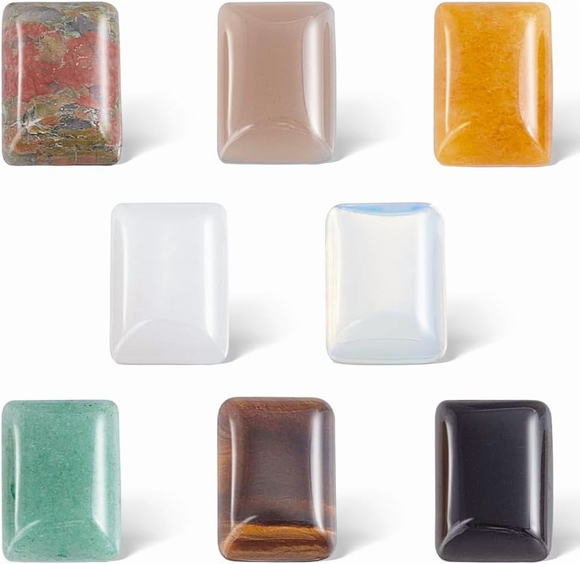 32Pcs Natural Loose Gemstone 8 Styles Square Cabochon Rectangle Beads ...