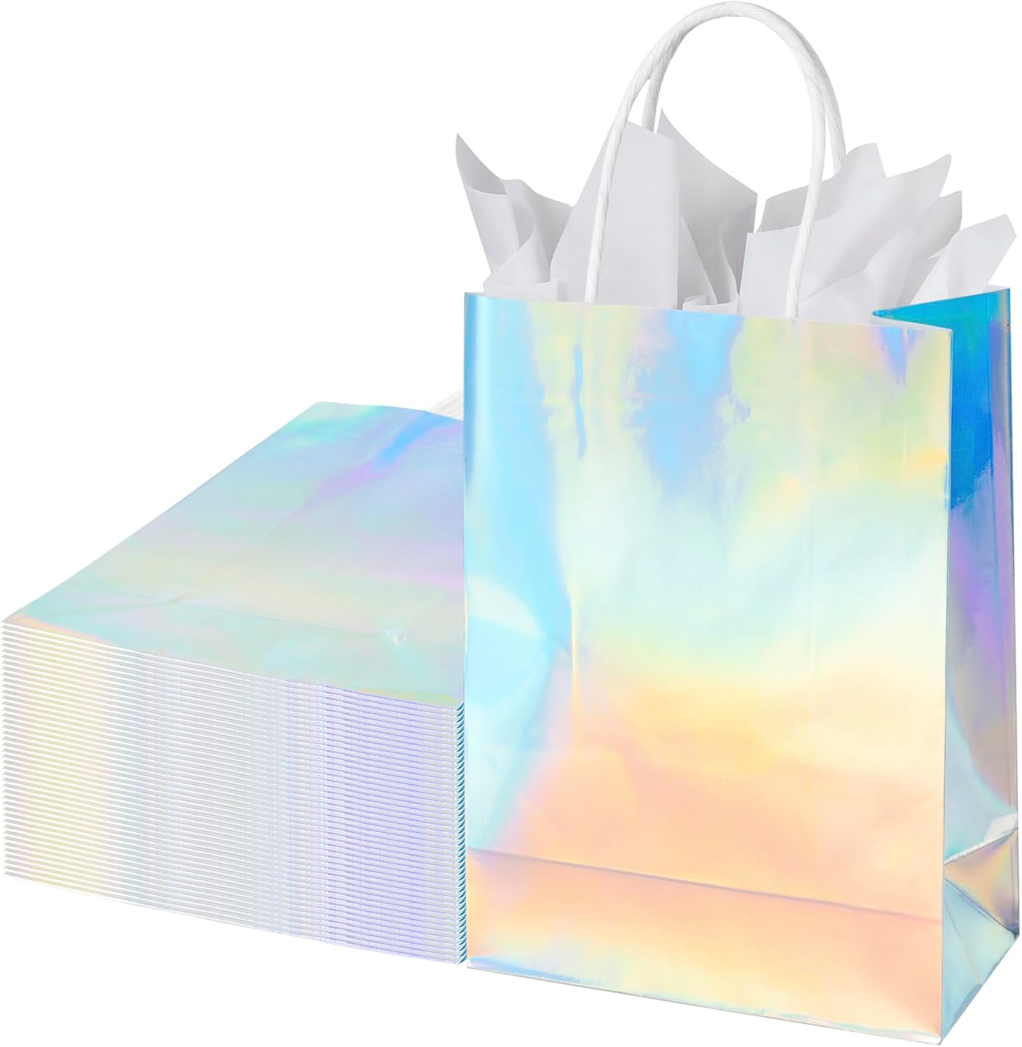 32Pcs Small Paper Gift Bags with Tissues, Iridescent Party Favor Bags ...