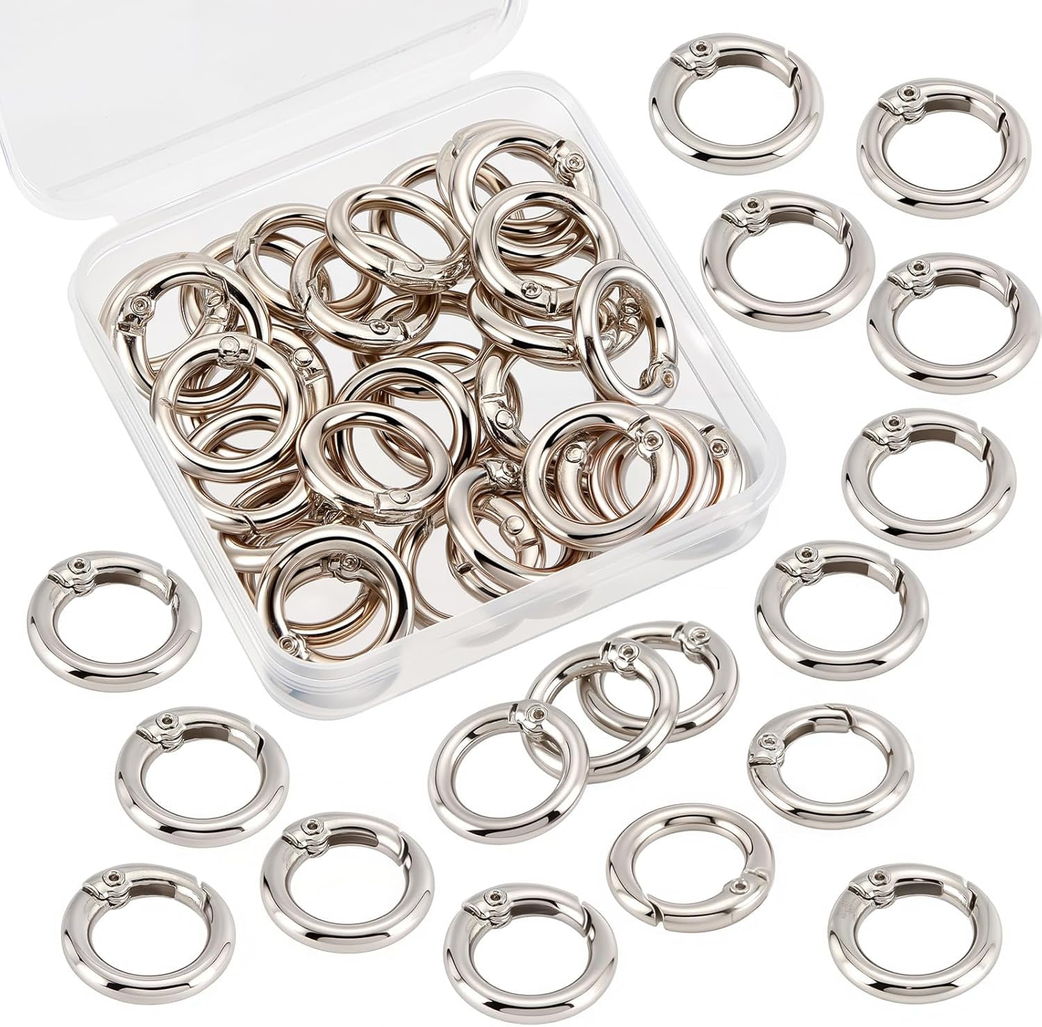 32Pcs Spring O Rings Silver Round Carabiner Clip Split Zinc Alloy Snap ...