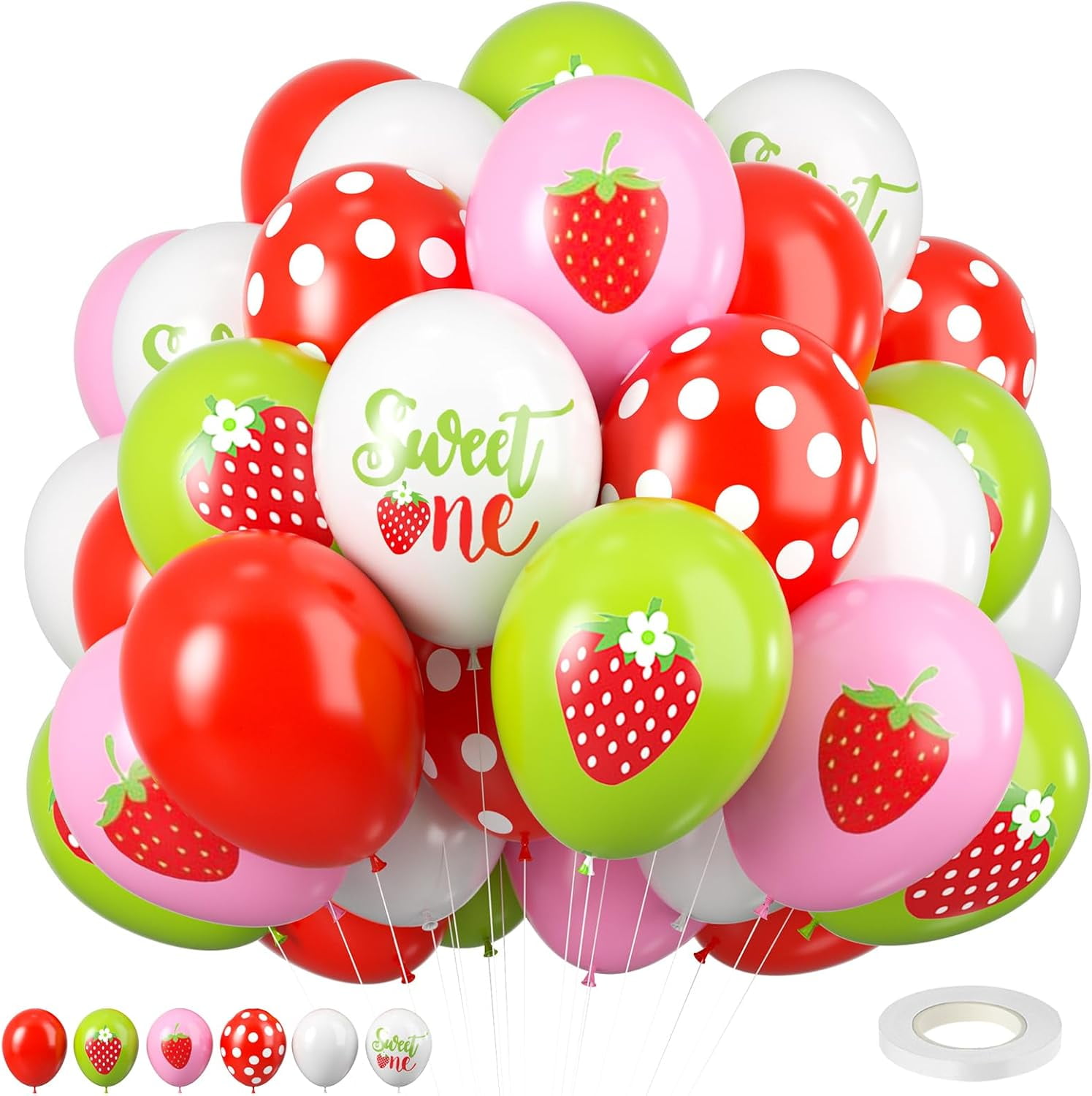 32Pcs Strawberry Balloons, 12 Inch Strawberry Sweet One Party Balloons ...