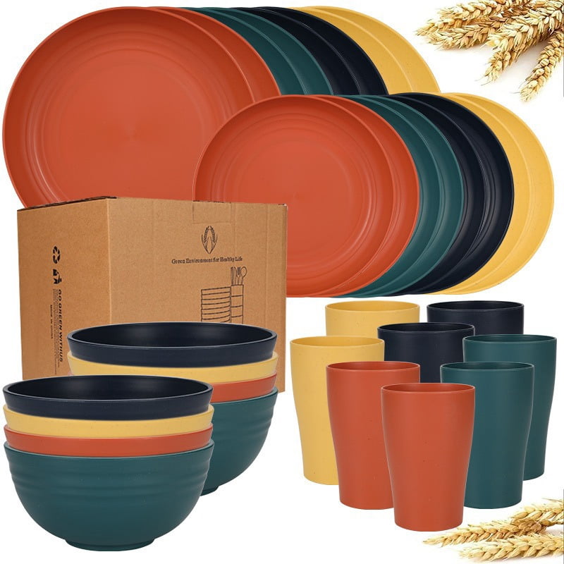 32Pcs Wheat Straw Dinnerware Sets, Service for 8, Includes Plates ...