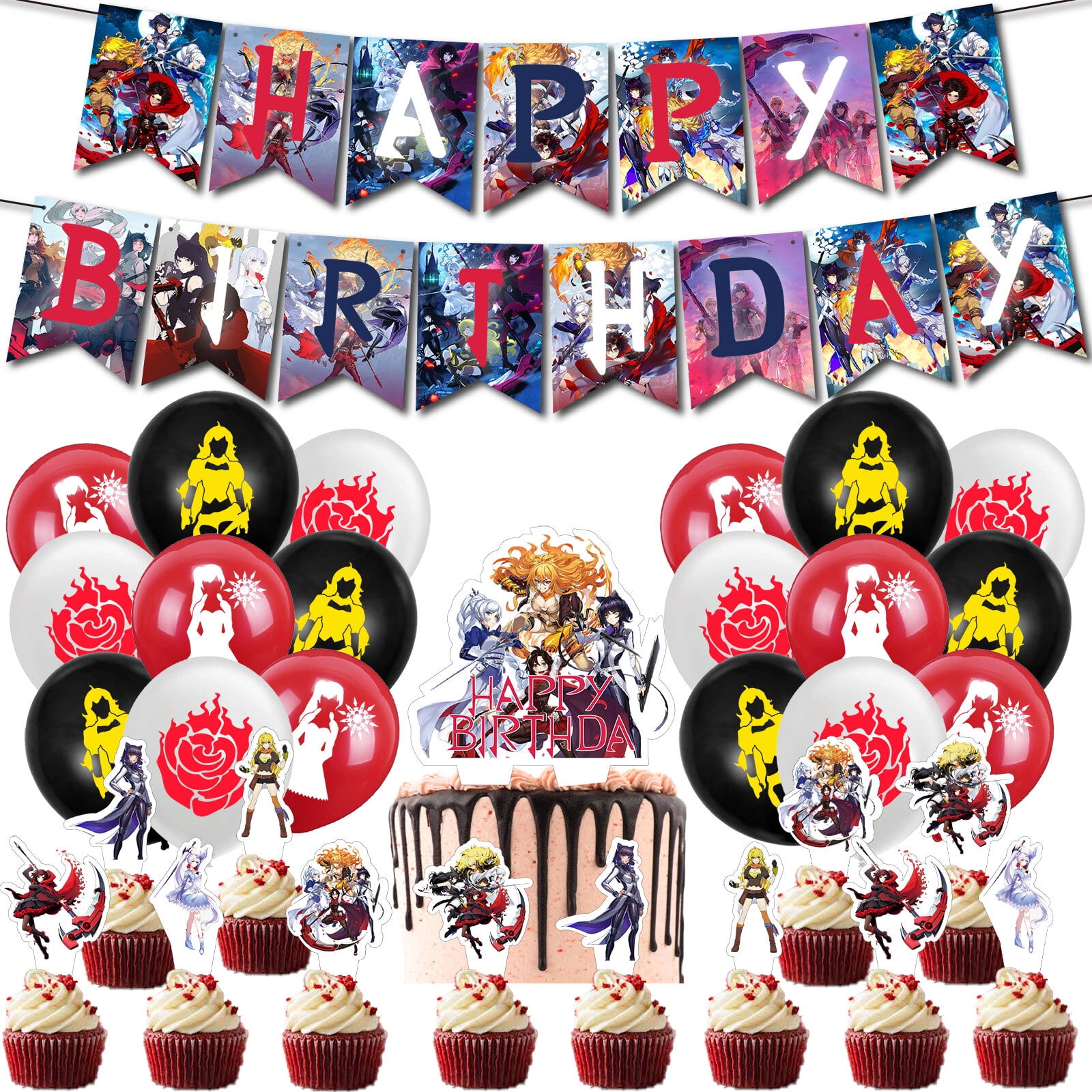 32Piece For RWBY Cartoon Themed Party Decoration Set Includes Banner ...