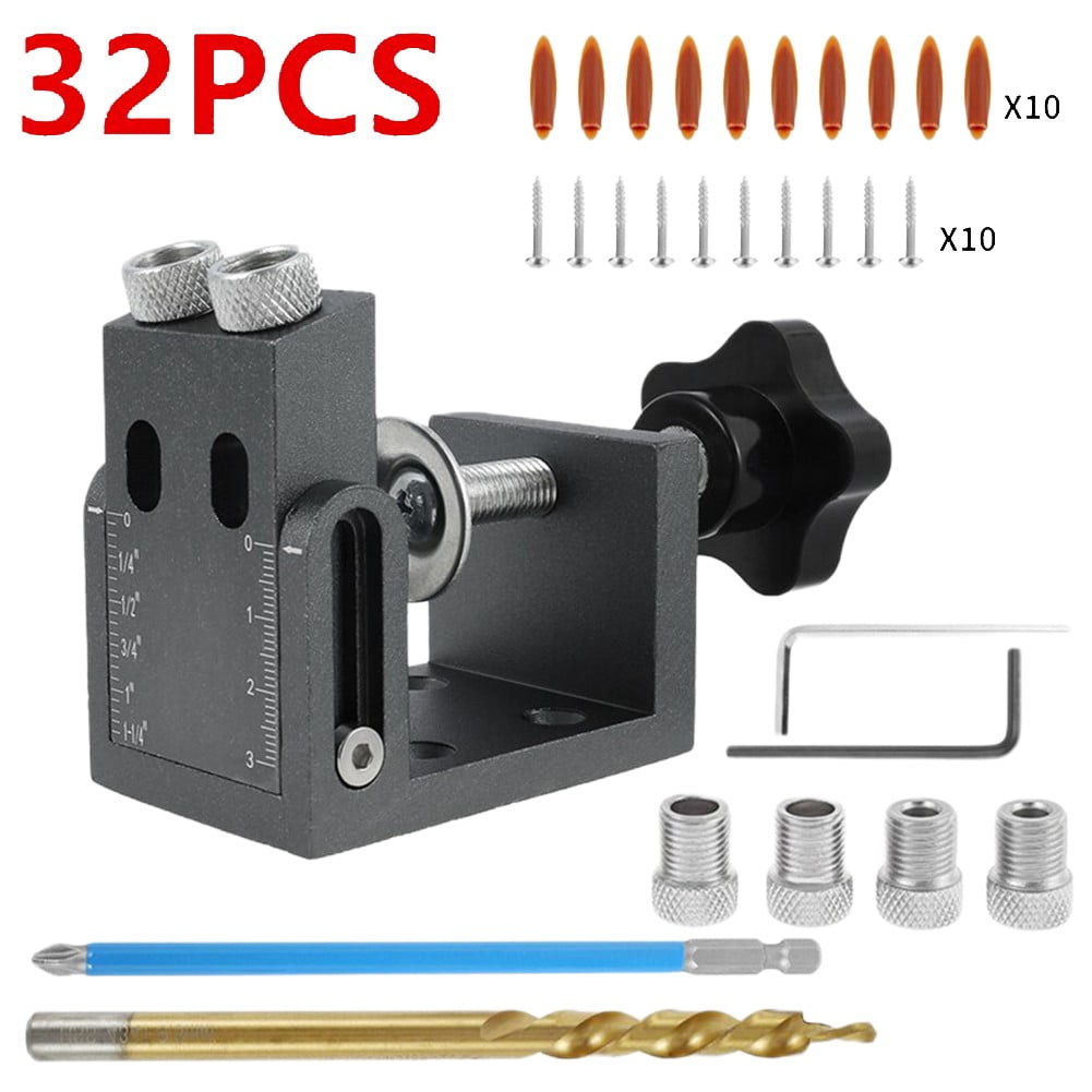 32Piece Pocket Hole Jig 15 Degree Drill Woodworking Punch Locator Angle ...