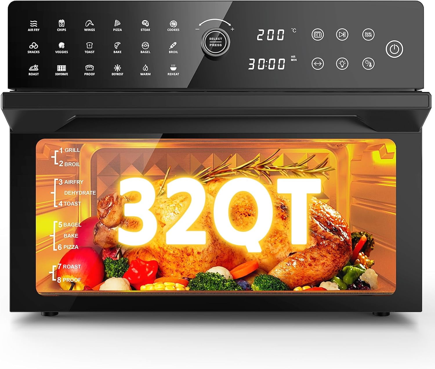32 QT 1800W Digital Air Fryer Toaster Oven Combo, Double-Rack, 20-in-1 ...