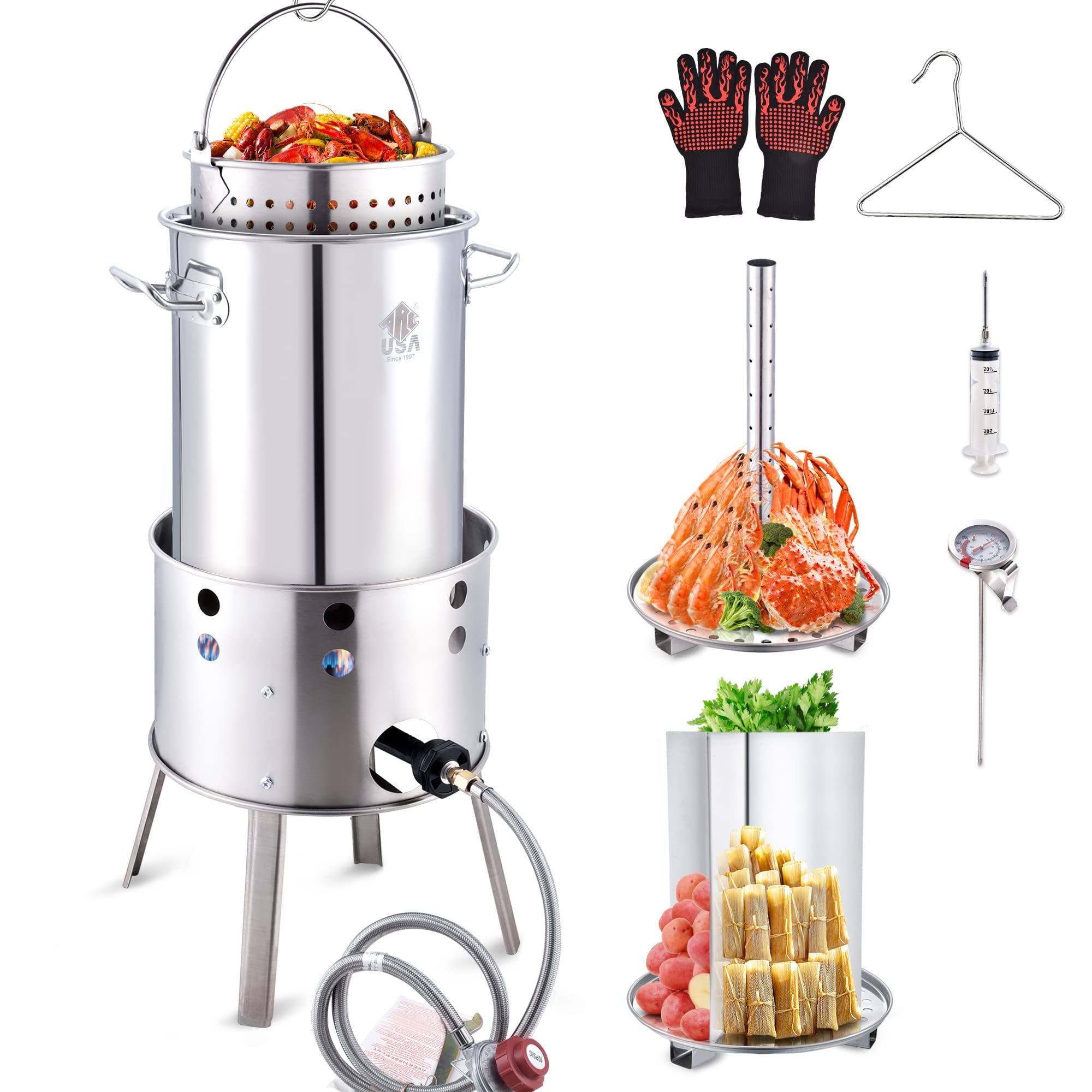 32QT Stainless Steel Turkey Fryer Kit with Burner, Seafood Boil Pot ...