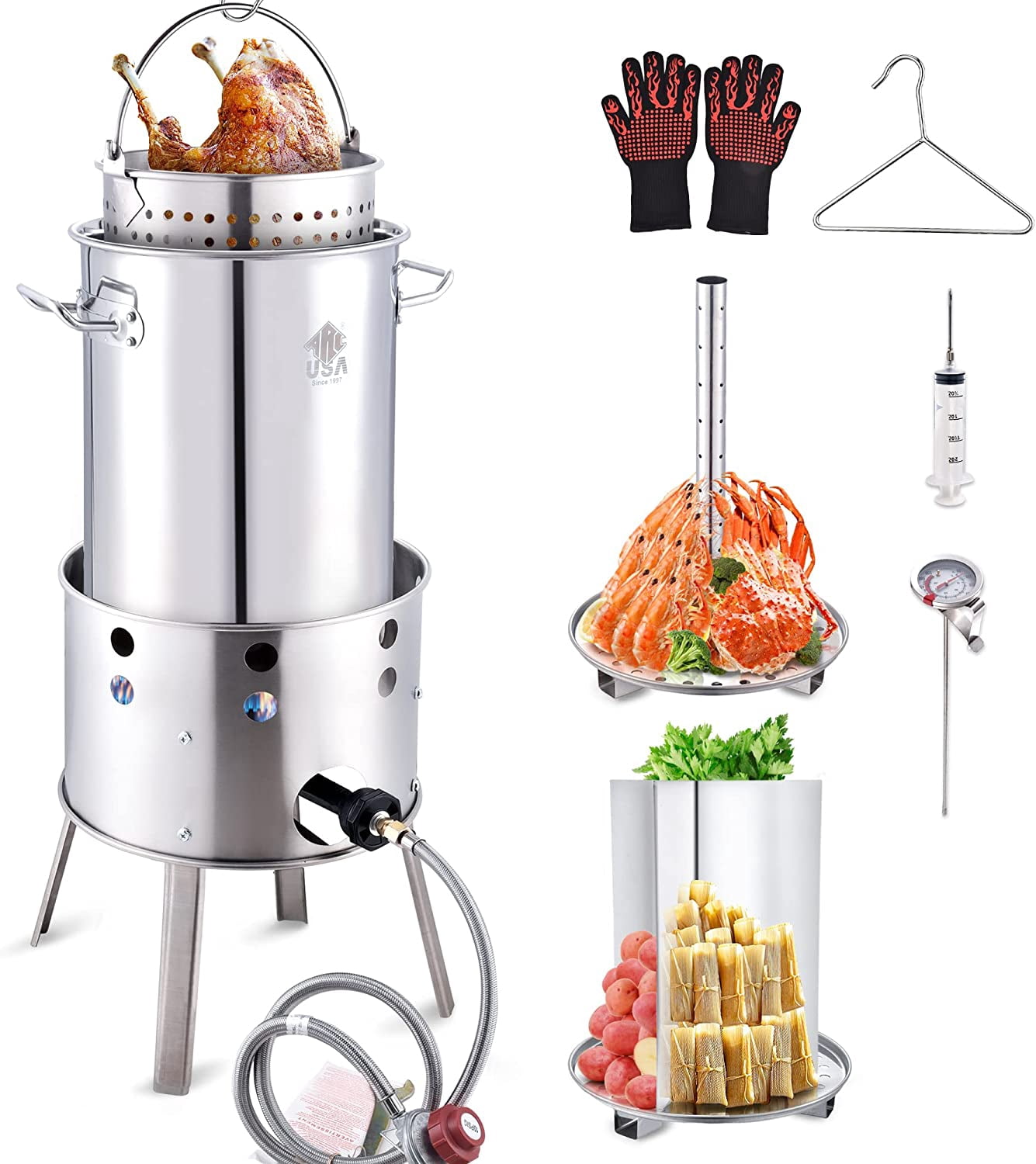 32QT Stainless Steel Turkey Fryer Kit With Burner, Seafood Boil Pot And ...