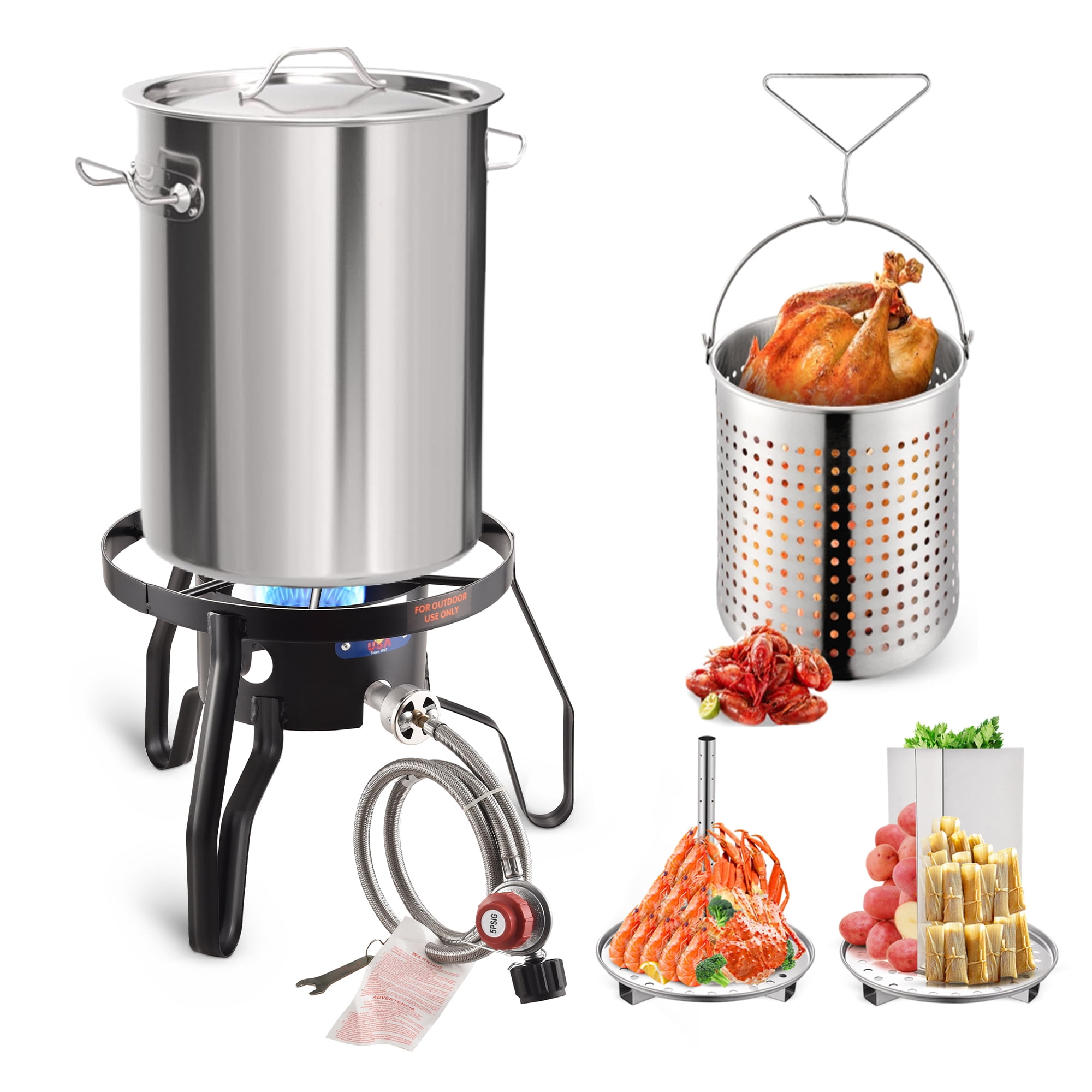 32QT Stock pot Seafood Boil Pot and Propane Stove Outdoor Cooker ...