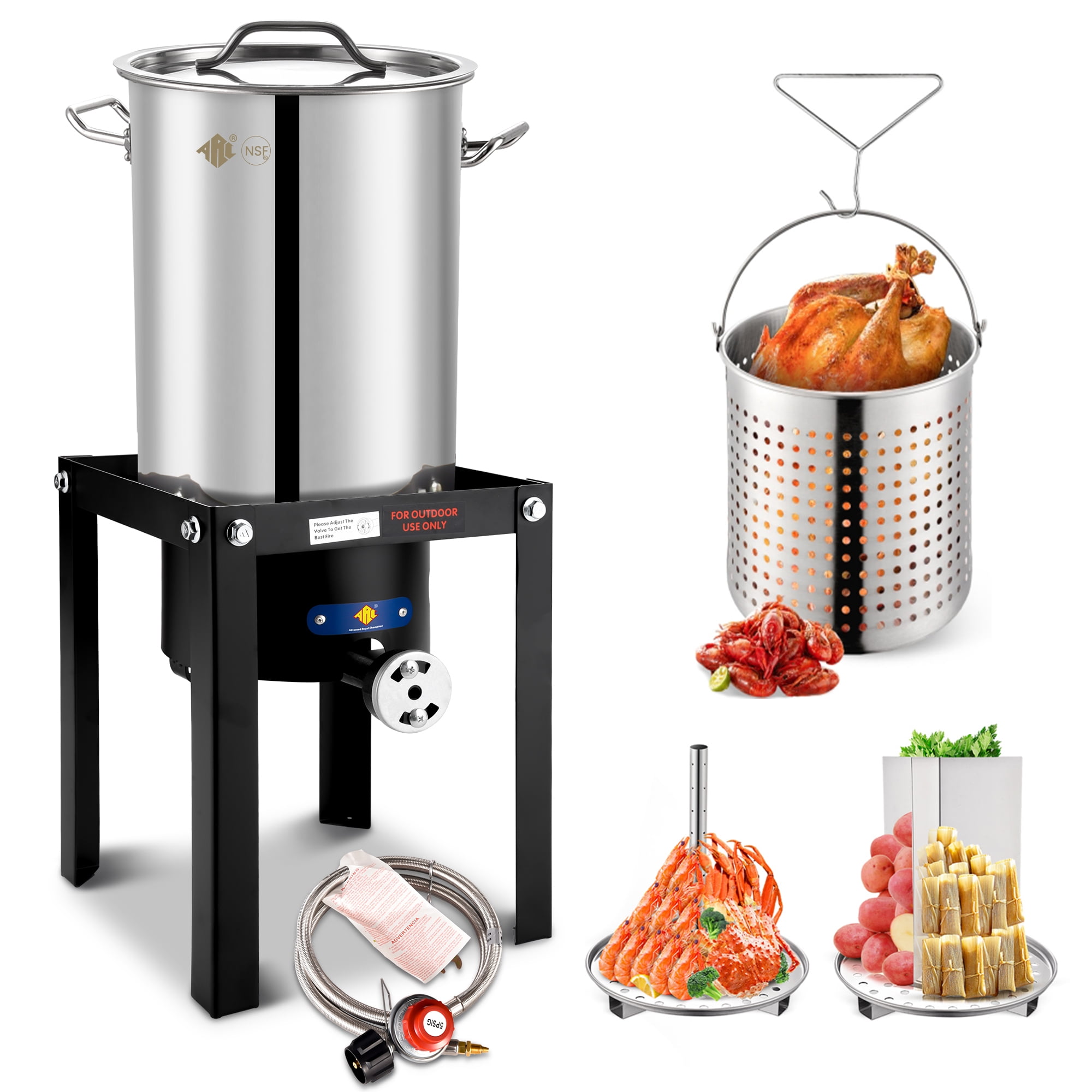 32QT Turkey Fryer Stainless Steel Stock Pot & 55,000 BTU Propane Burner ...