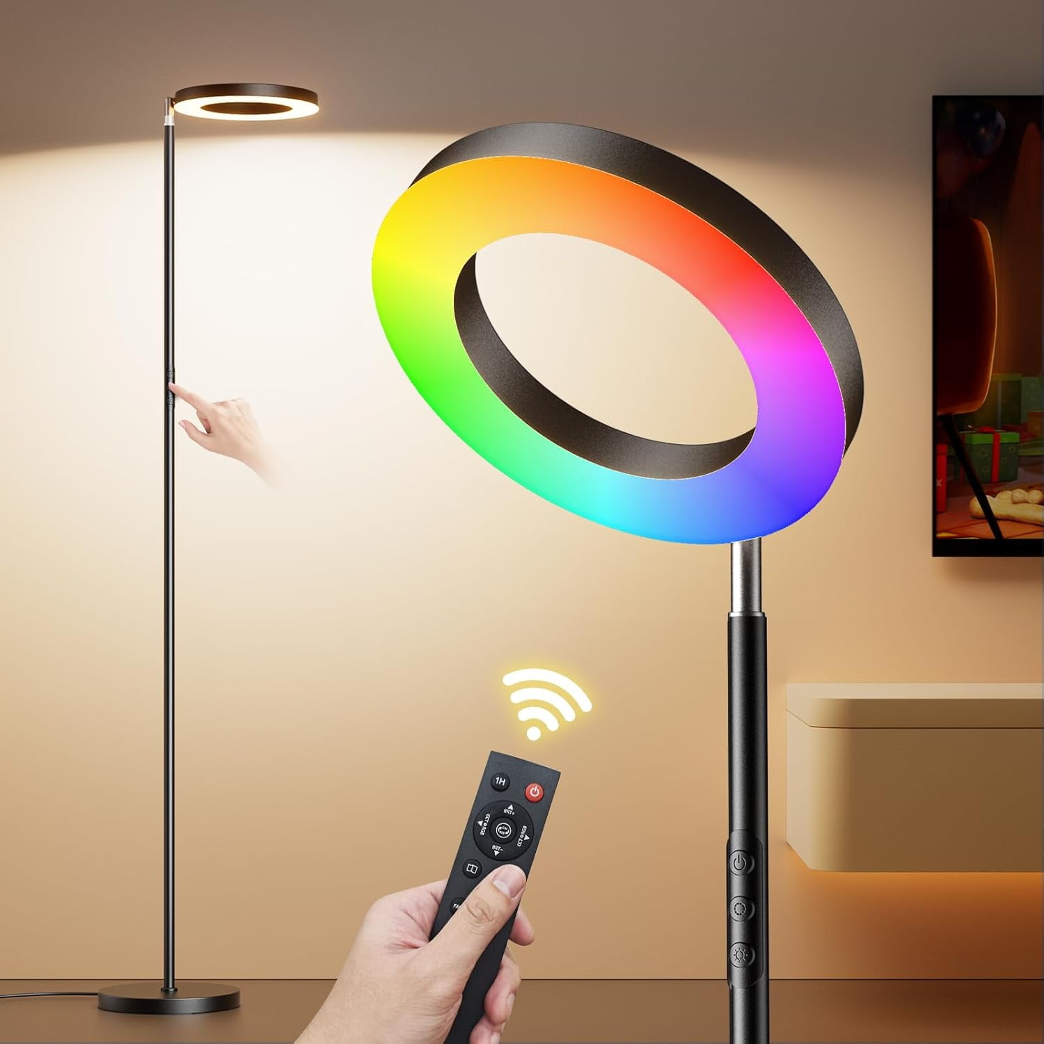 32W RGB Floor Lamp, Bright LED Standing Lamp with Remote, Stepless ...