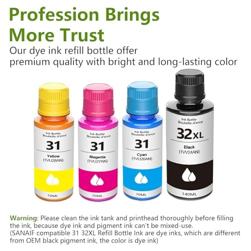 32XL/31 Black Cyan Yellow Magenta High Yield Ink Refills 4/Pack-1VV24AN ...