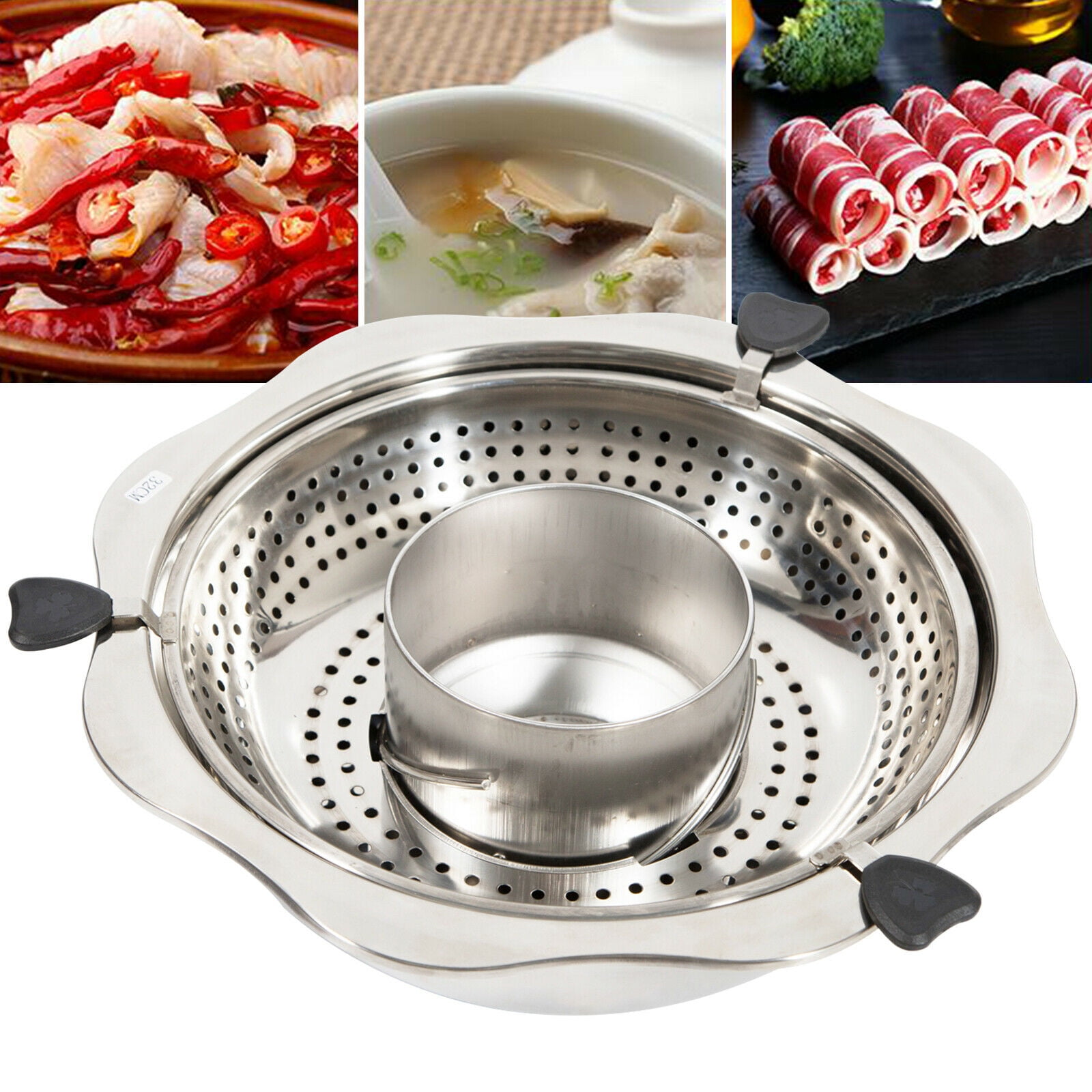 32cm Stainless Steel Double Boiling Rotating Hot Pot with Grid ...