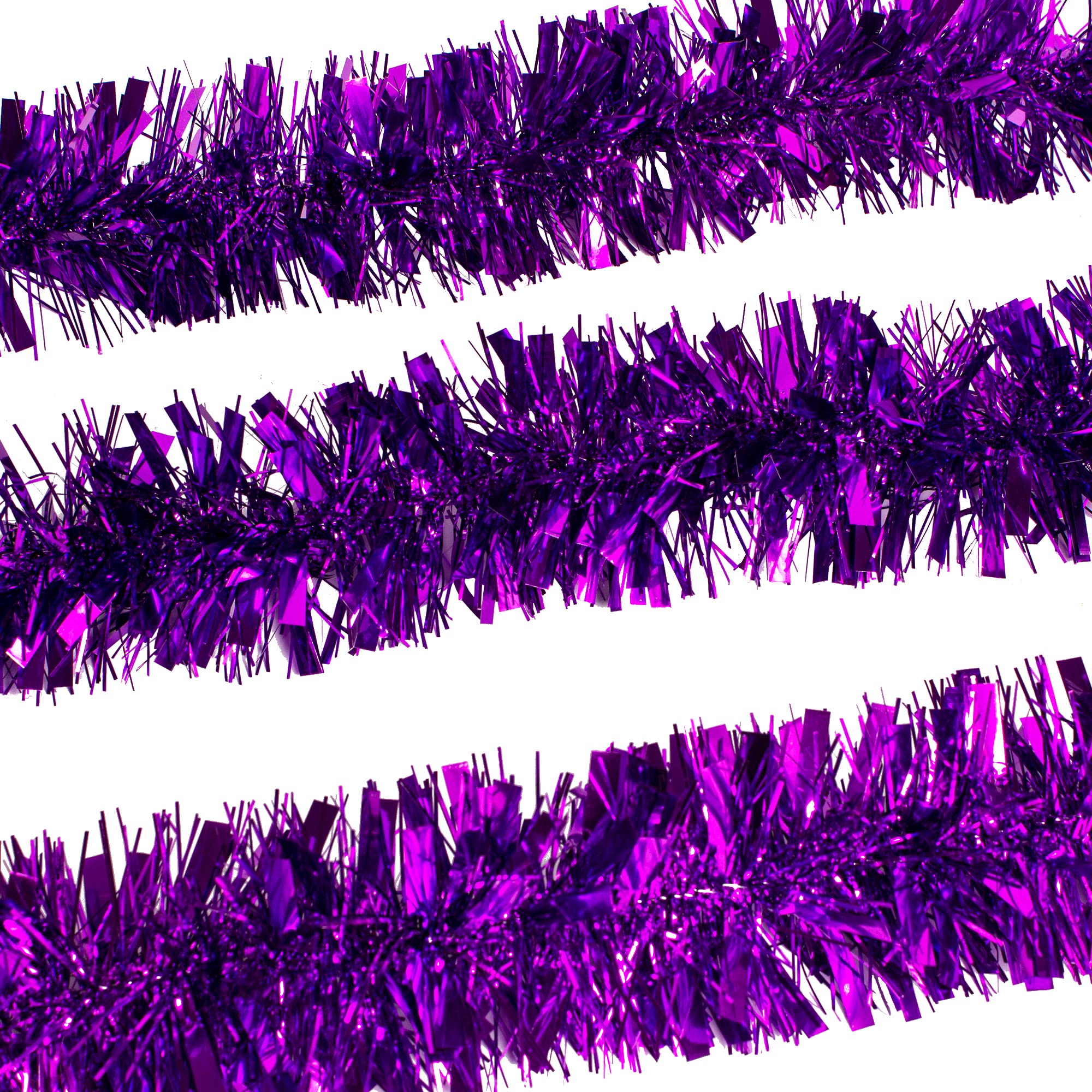 32ft Christmas Tinsel Garland, Purple Tinsel Garland Wide Cut Metallic ...