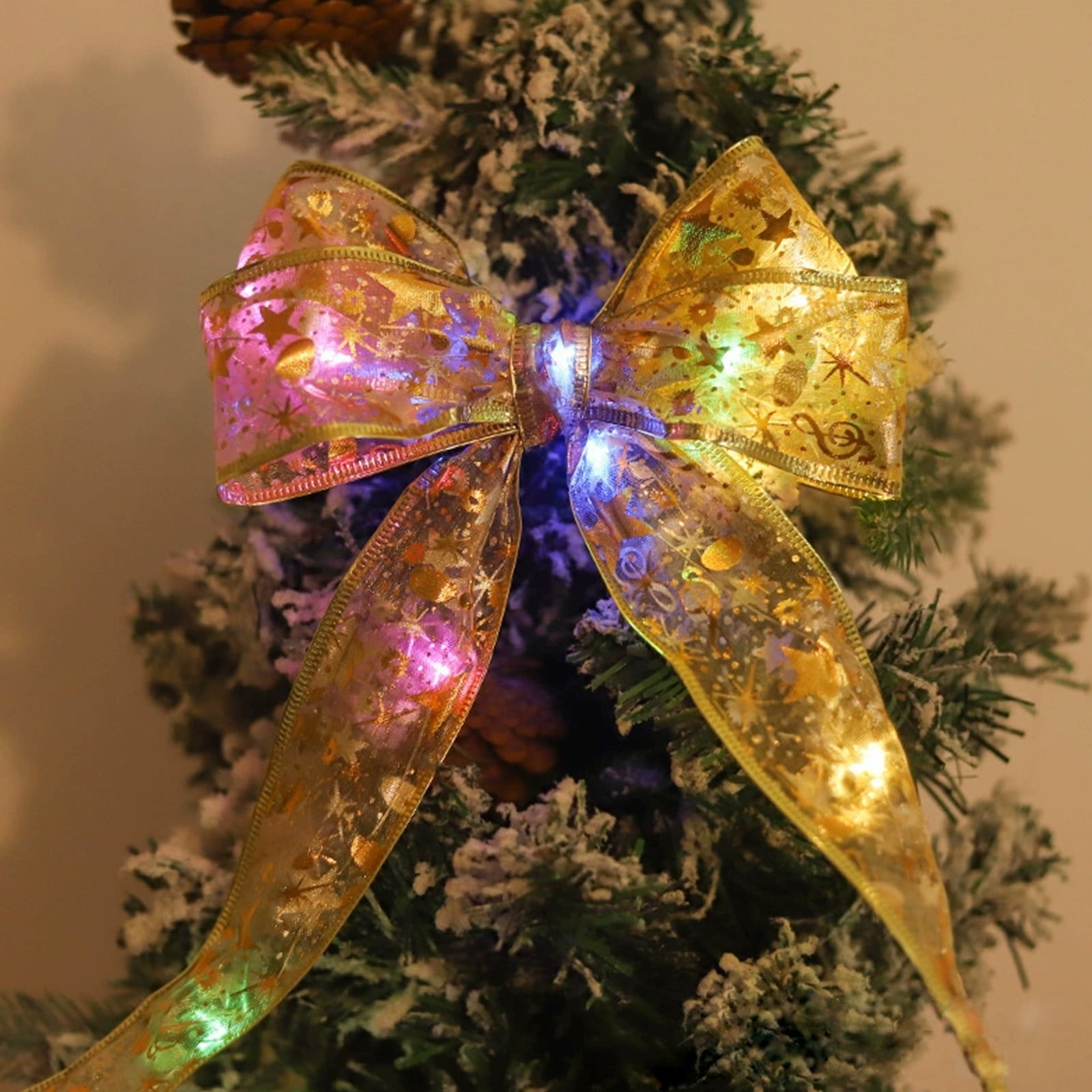 32ft Christmas Tree String Lights - LED Copper Wire with Ribbon Bows ...