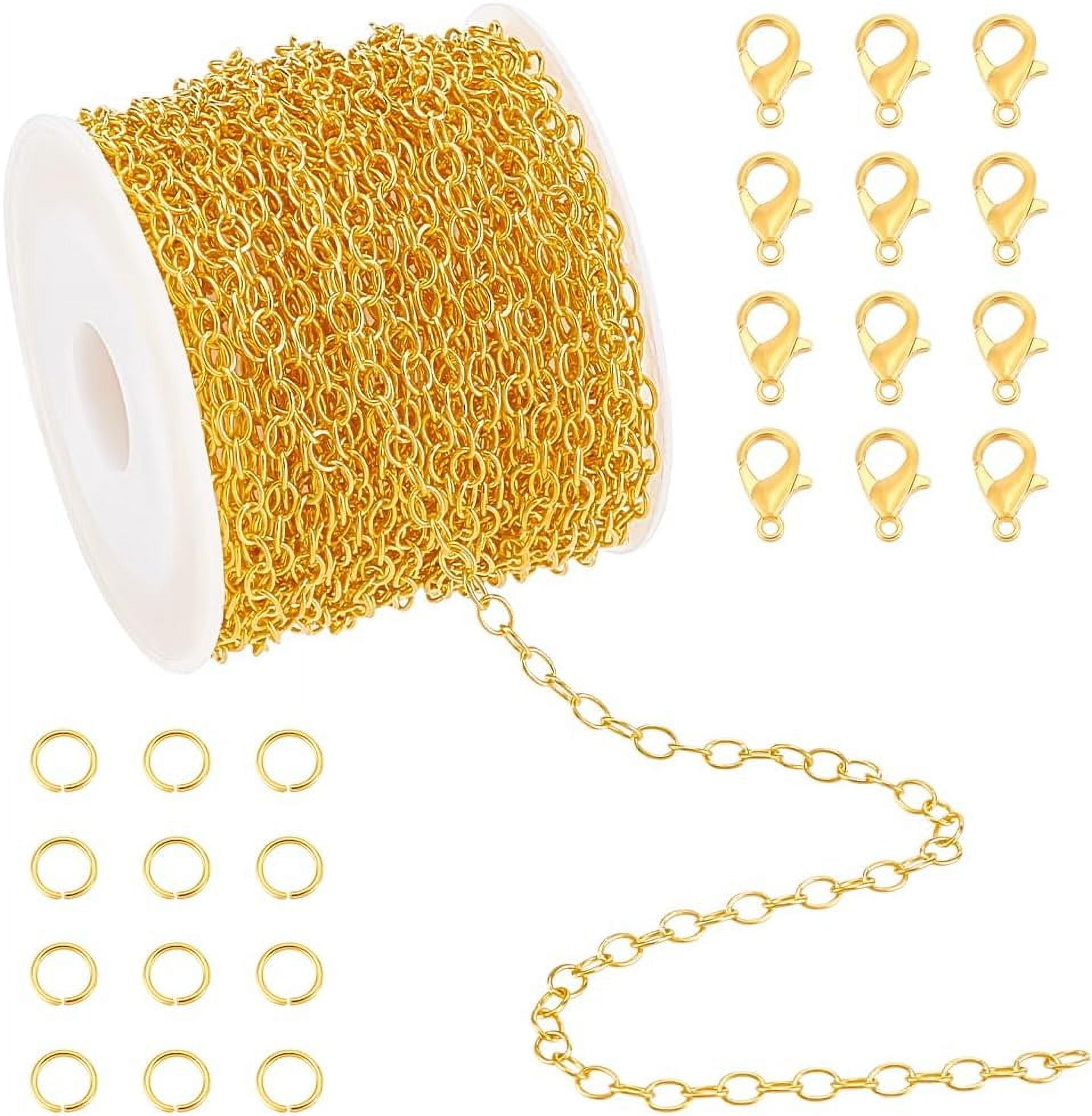 32ft Golden Cable Chains Round Link Chains Roll with 20pcs Lobster ...