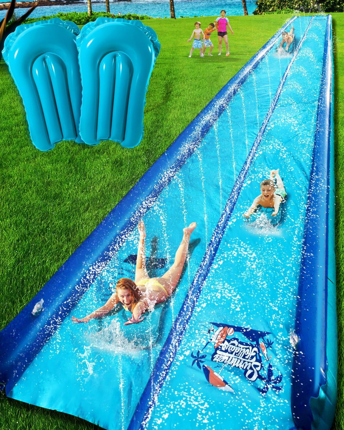 32ft Slip and Water Slide for Kids and Adults Backyard,2 Lanes Extra ...