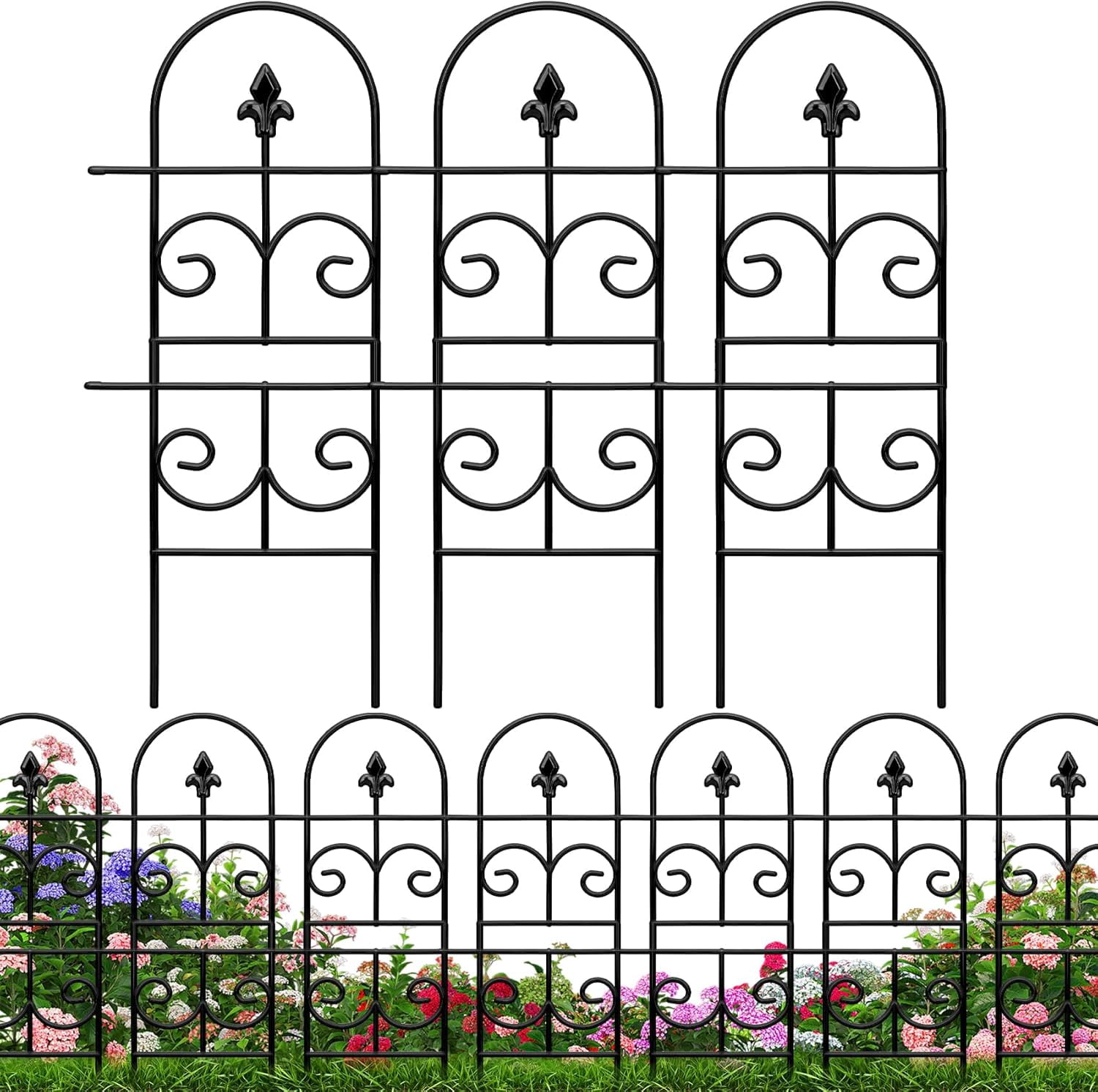 32in(H) x 10ft (L) Tall Decorative Metal Garden Fence Panels ...