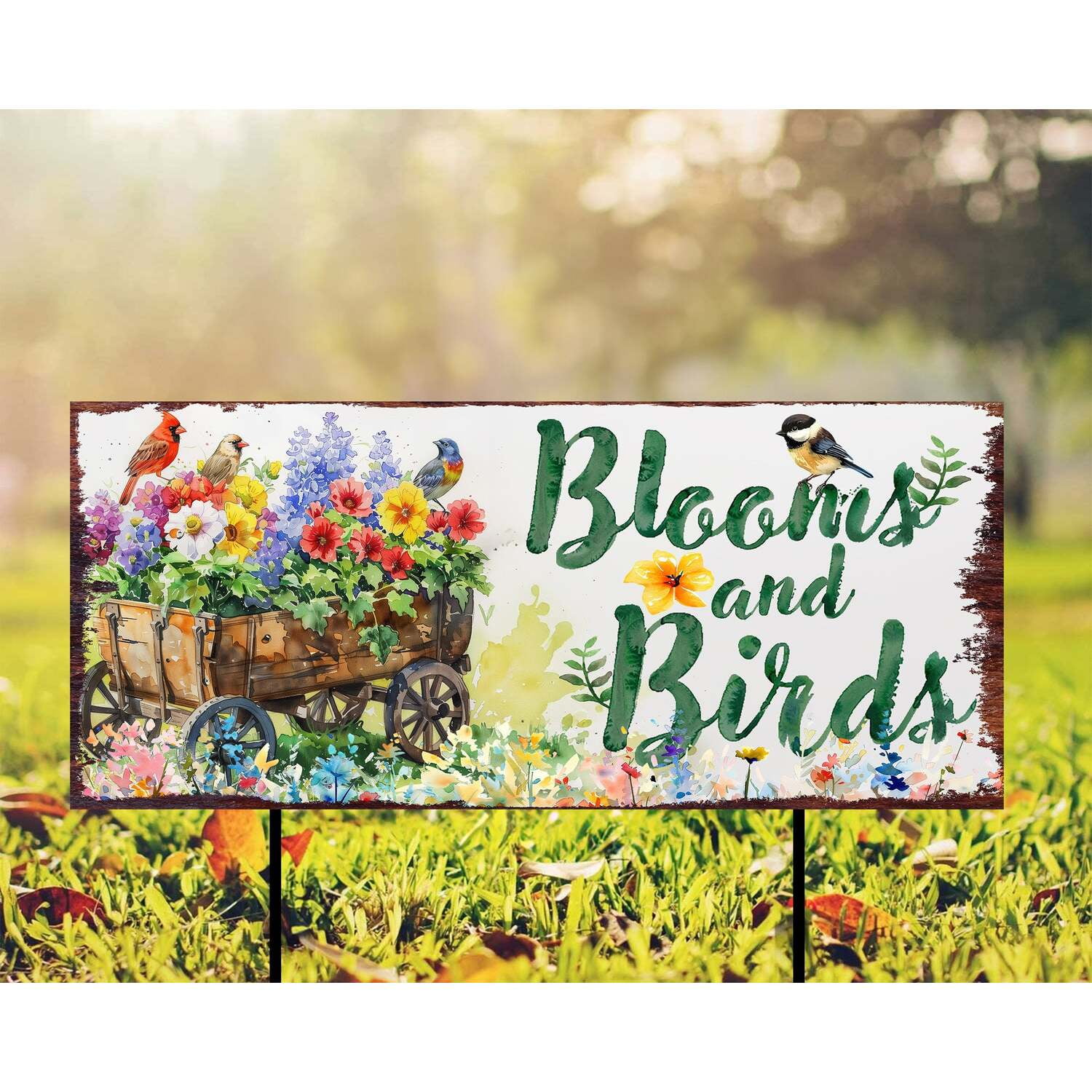 32in Spring Watercolor Garden Stake | Cheerful Birds & Blooms - Walmart.com