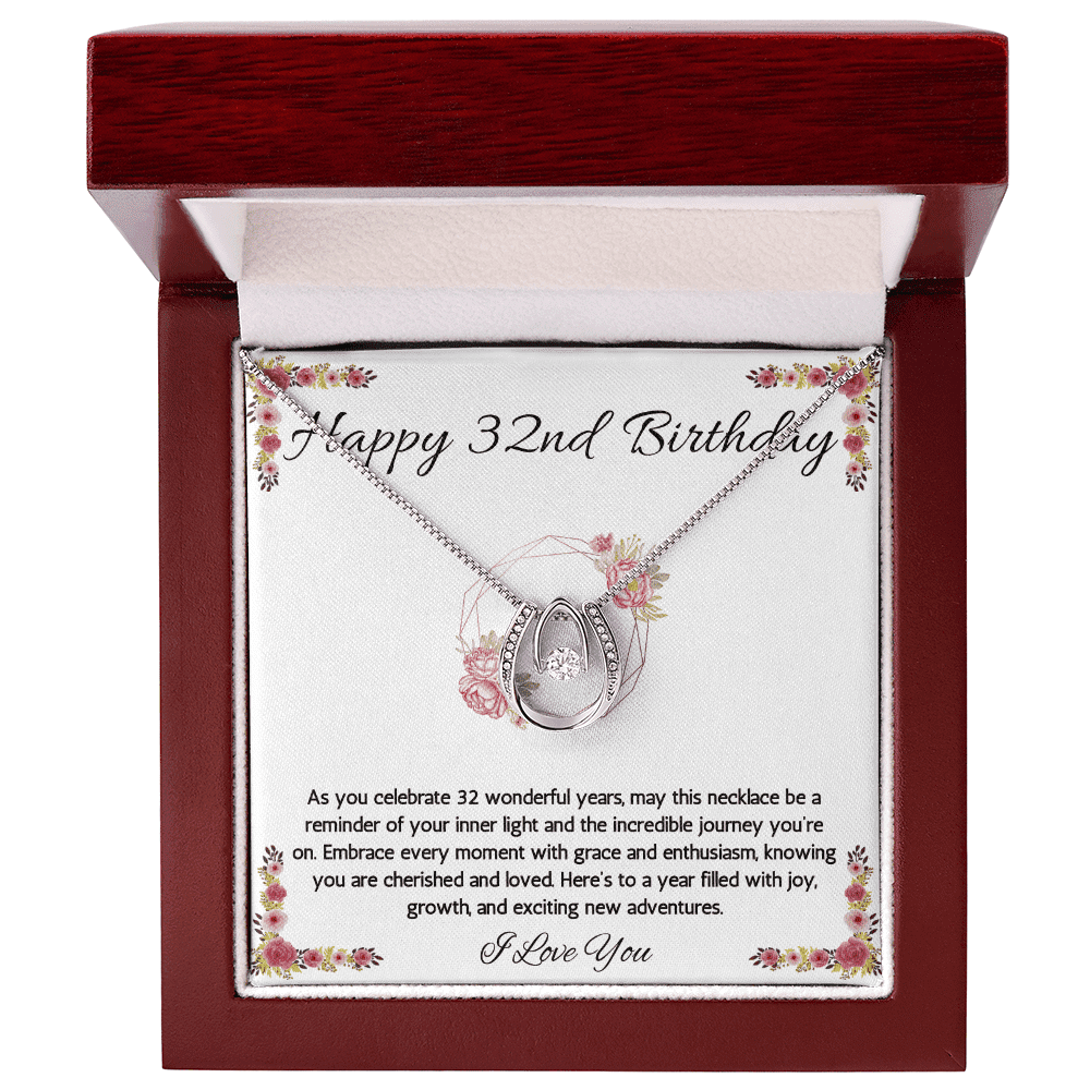 32nd Birthday Women Gift Lucky in Love Message Card Necklace for ...
