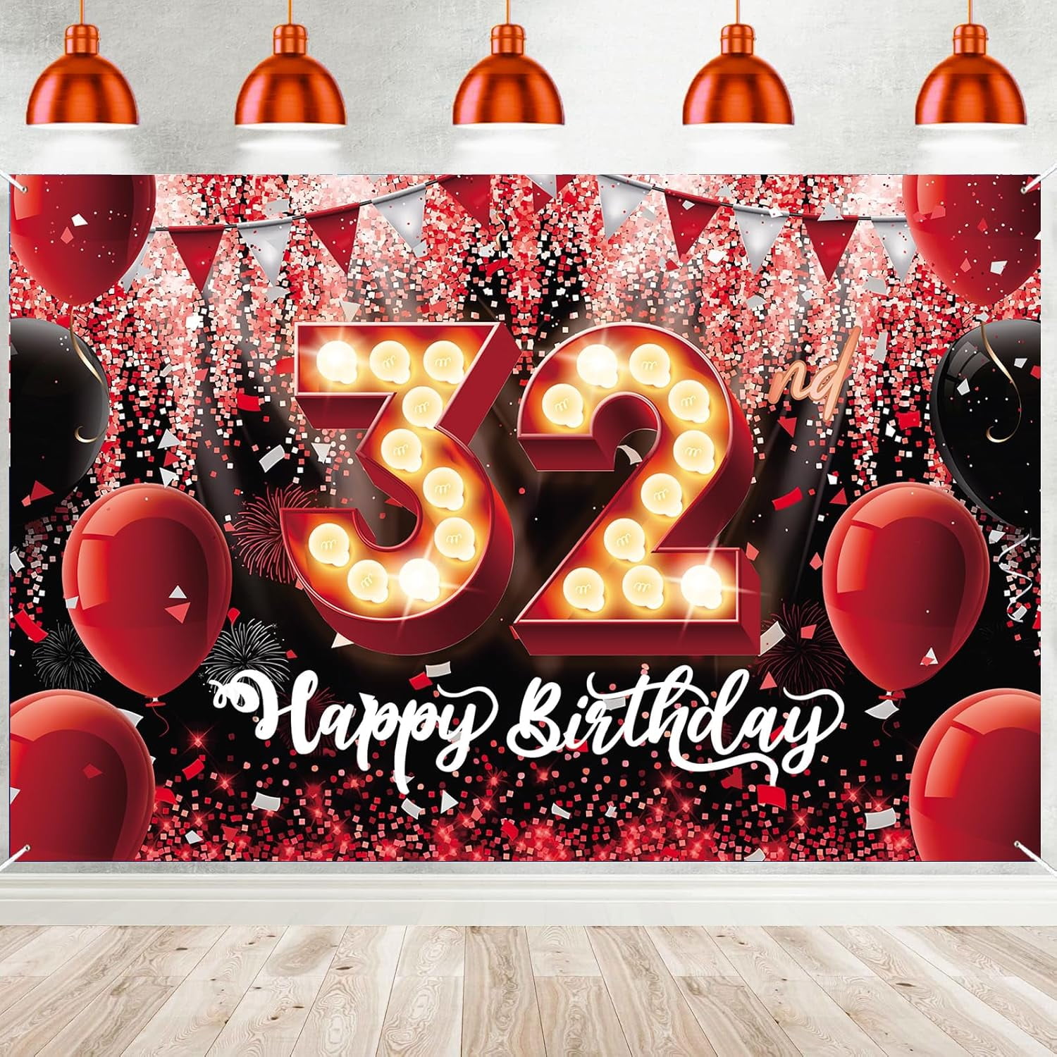 32nd Happy Birthday Banner Red Sequin Balloon Banner Backdrop for Man ...