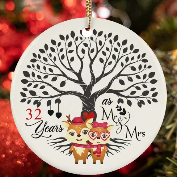 32nd Wedding Anniversary Ornament Deer Couple 32 Year As Mr Mrs kriStmAs 1PC Ornaments ...