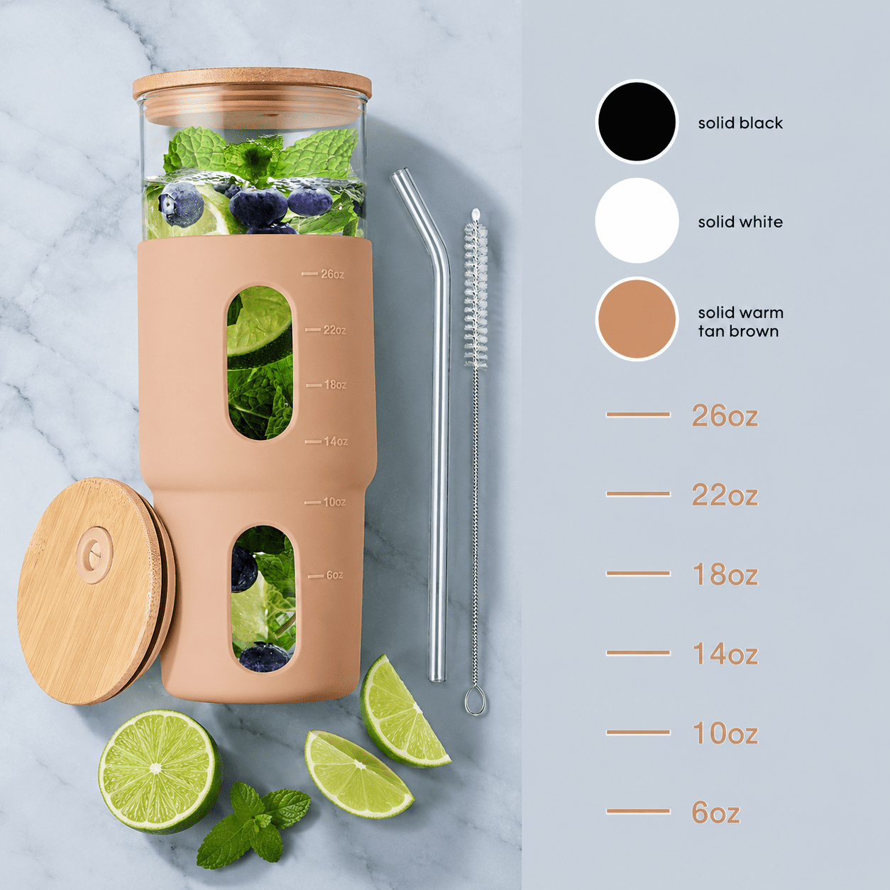 32oz Borosilicate Glass Tumbler with Lid and Straw, Reusable Travel Cup ...