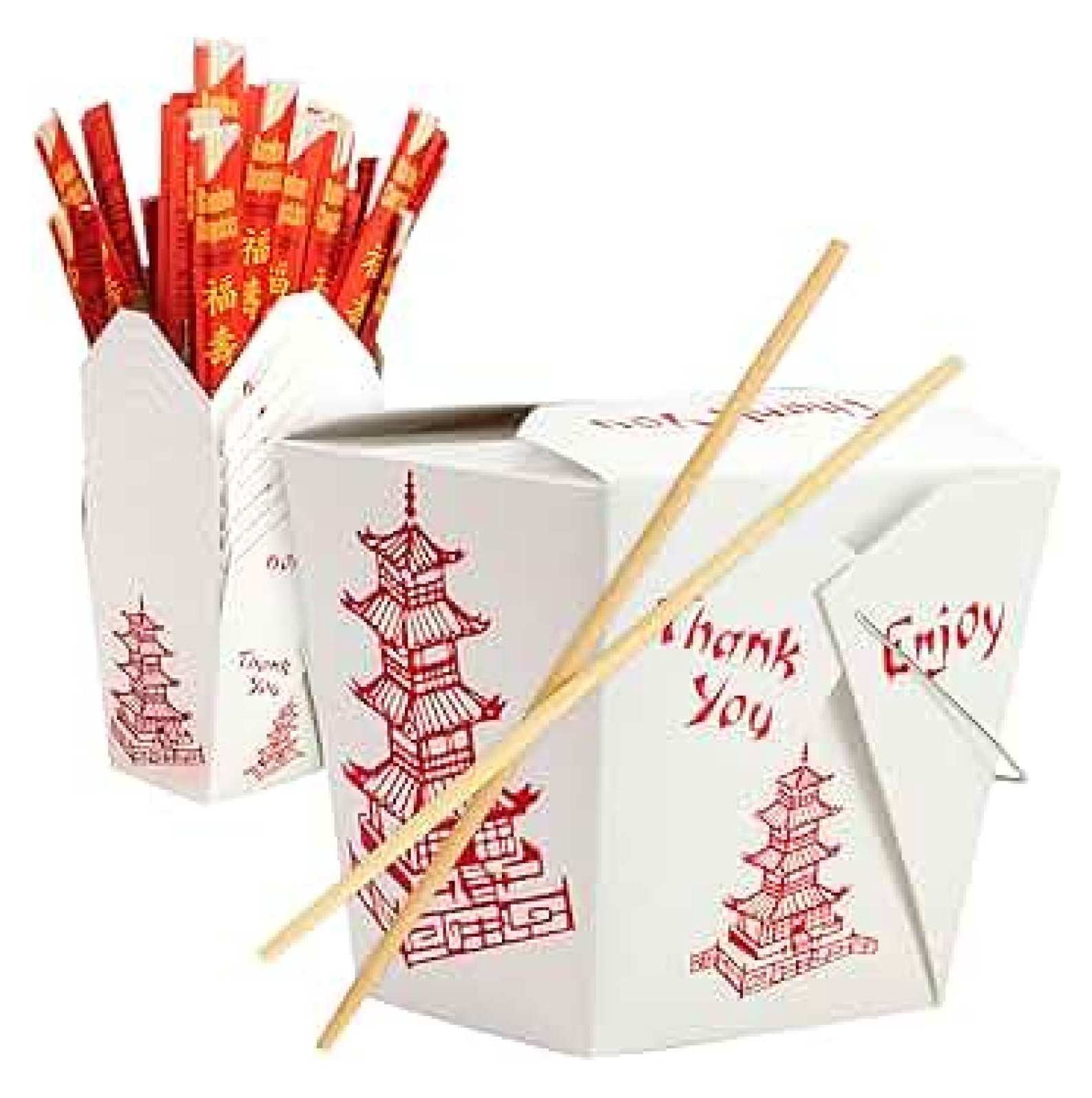 32oz Chinese Takeout Boxes with Chopsticks - 25 Pack - Disposable Food ...