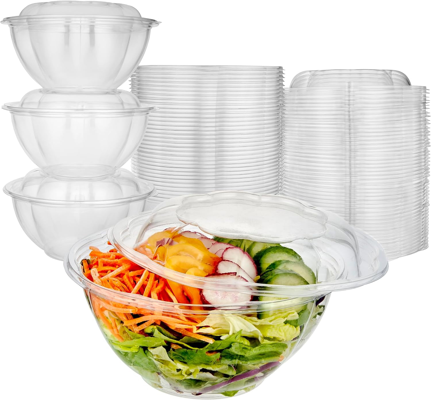 32oz Clear Plastic Salad Bowls with Lids Disposable (50 Pack) Medium ...