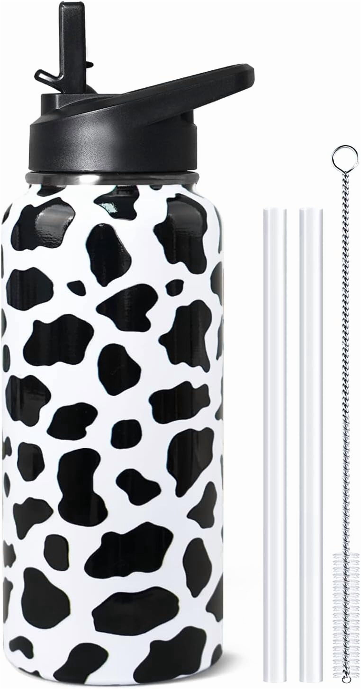 32oz Cow Print Stainless Insulated Aater Water Bottle with Straw,Cow ...