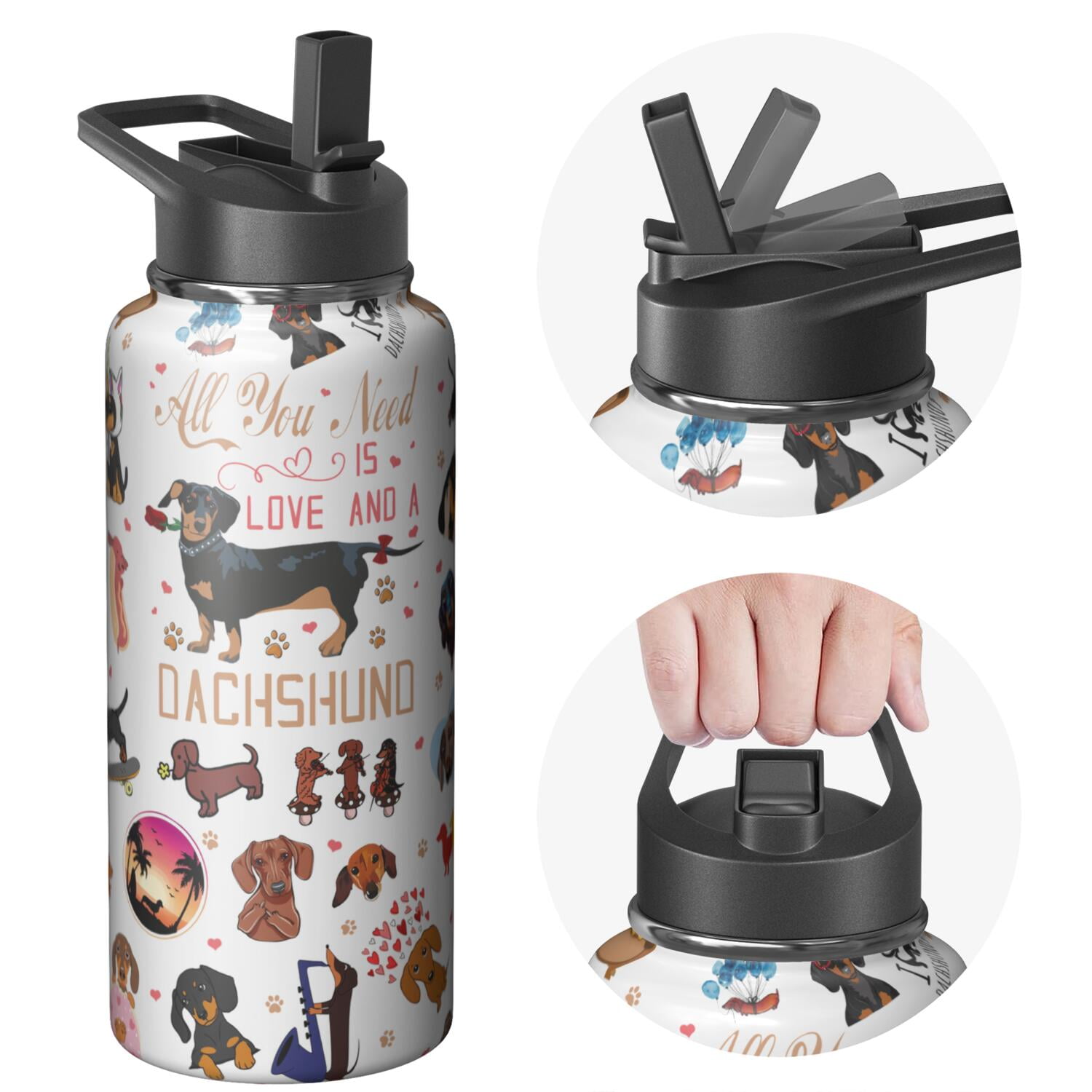 32oz Double Walled Stainless Steel Sports Flask Dog Themed Wide Mouth ...